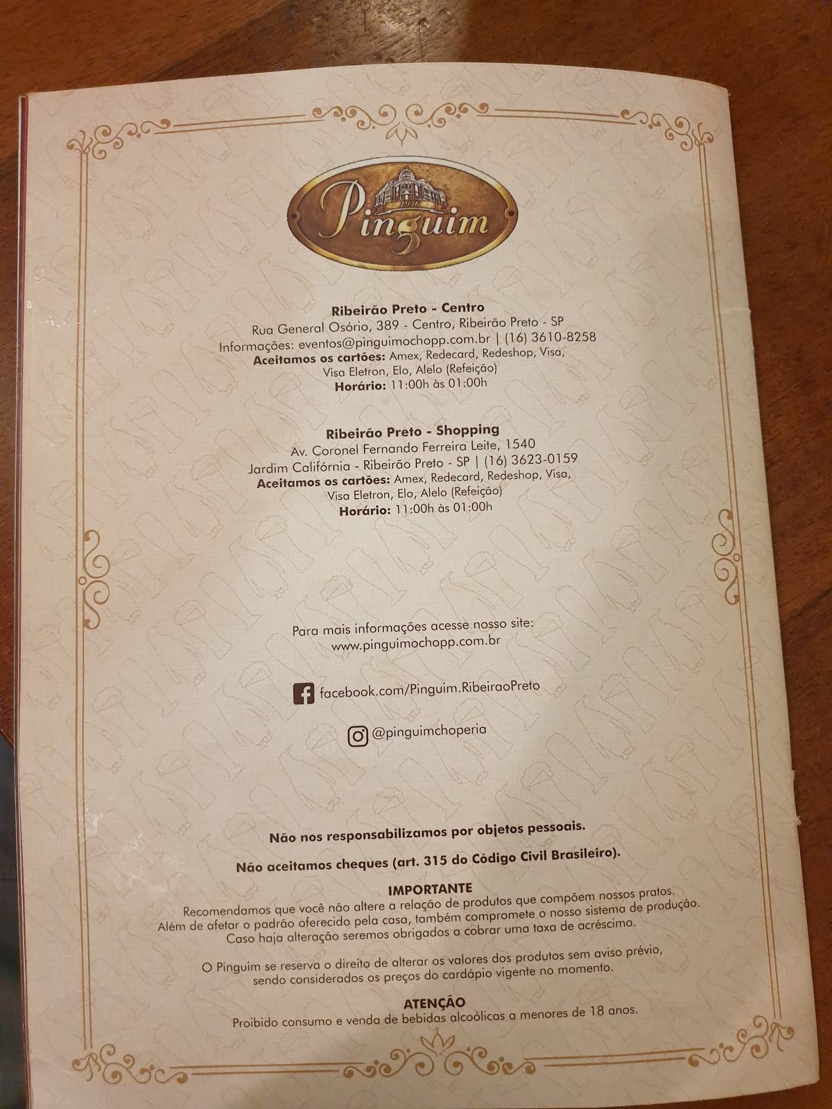 Menu em Choperia Pinguim pub & Bar, Ribeirão Preto, R. Gen. Osório