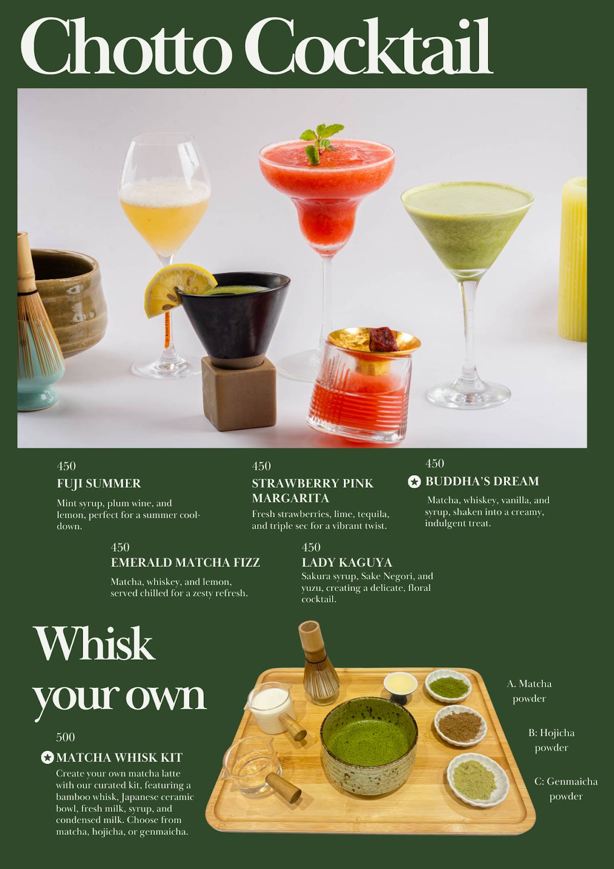 Menu at Chotto Matcha cafe, Makati