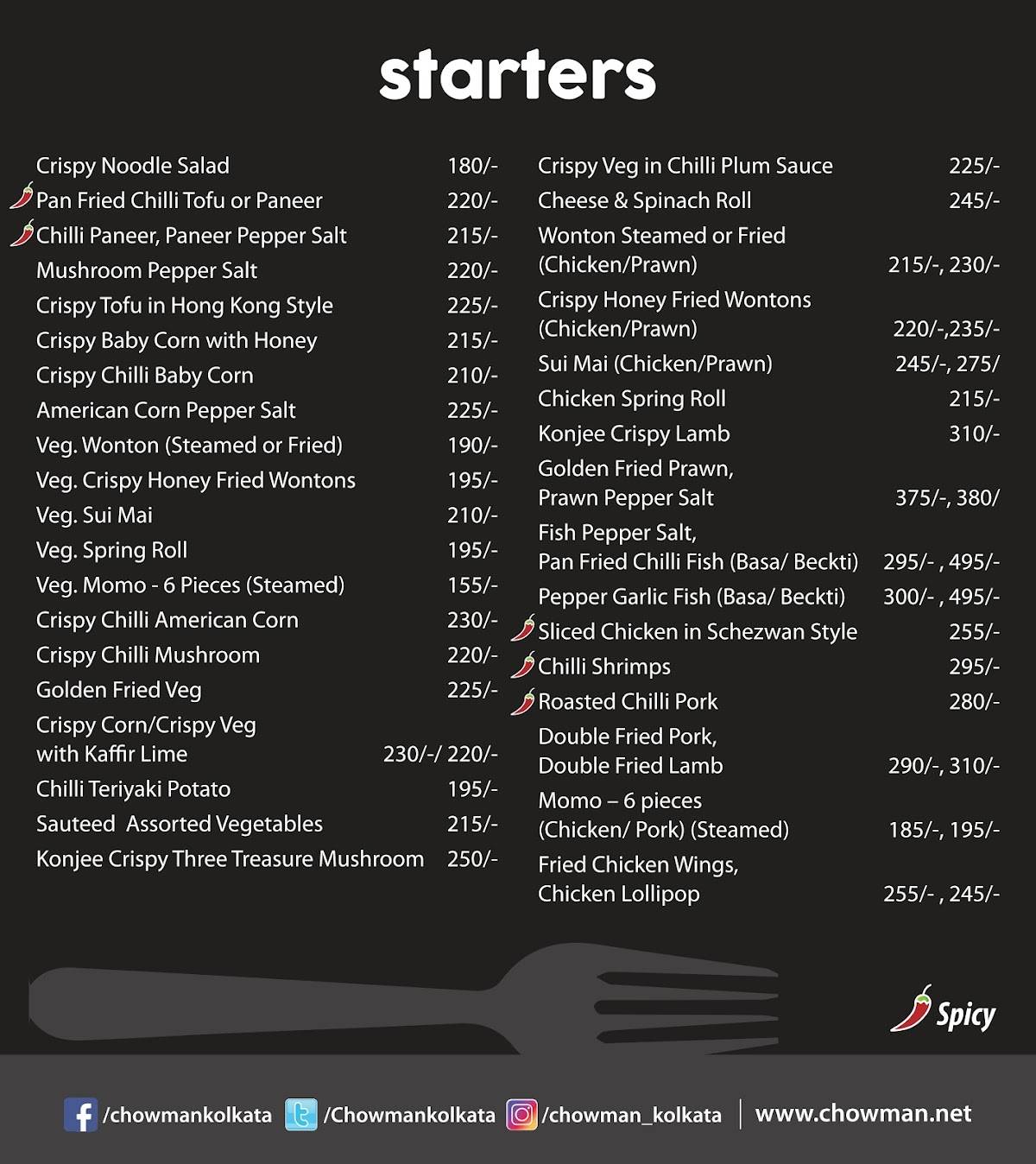 Menu at Chowman (Serampore), Kolkata