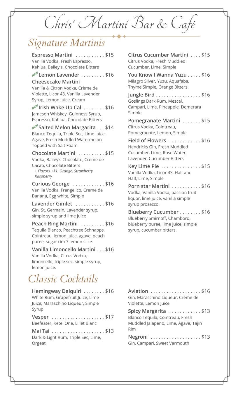 Menu at Chris Martini Bar & Restaurant, Jensen Beach