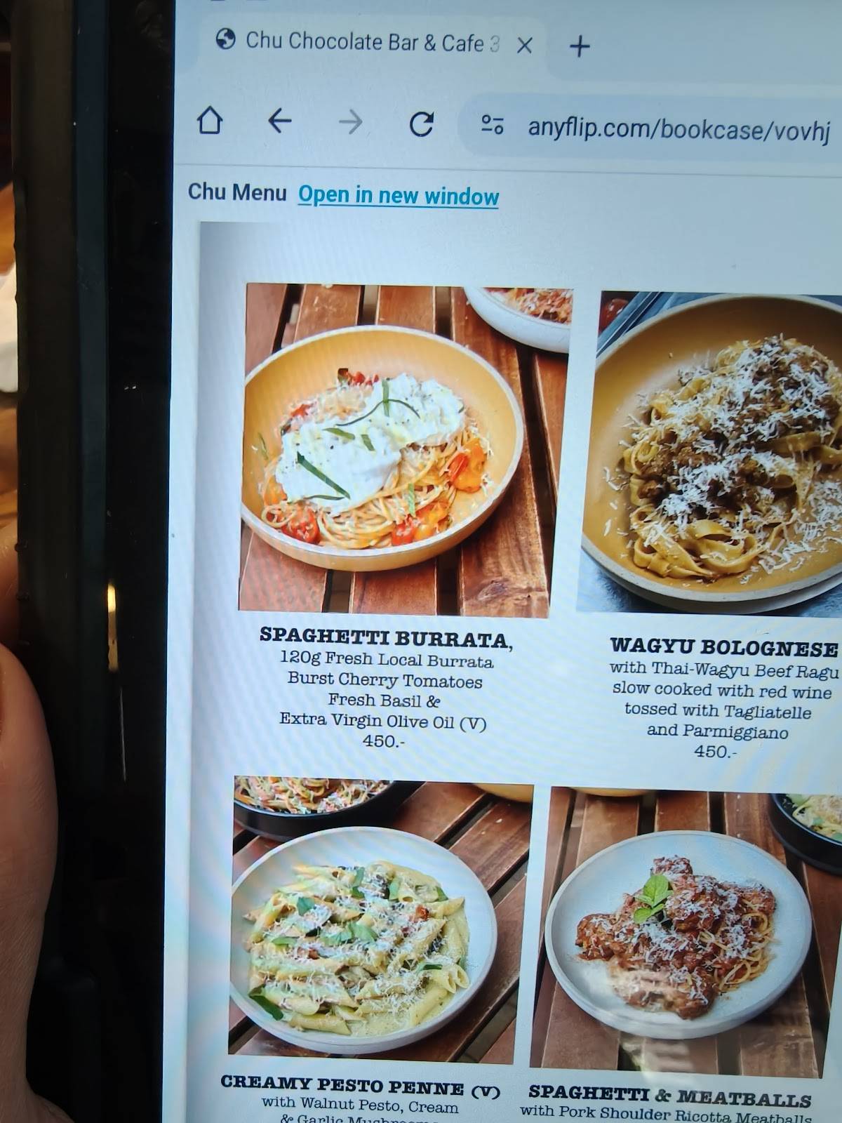 Menu at Chu cafe, Bangkok, 18/1 Soi Sukhumvit 31