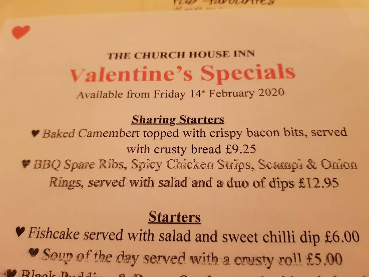 Menu at Church House Sutton pub & bar, Sutton