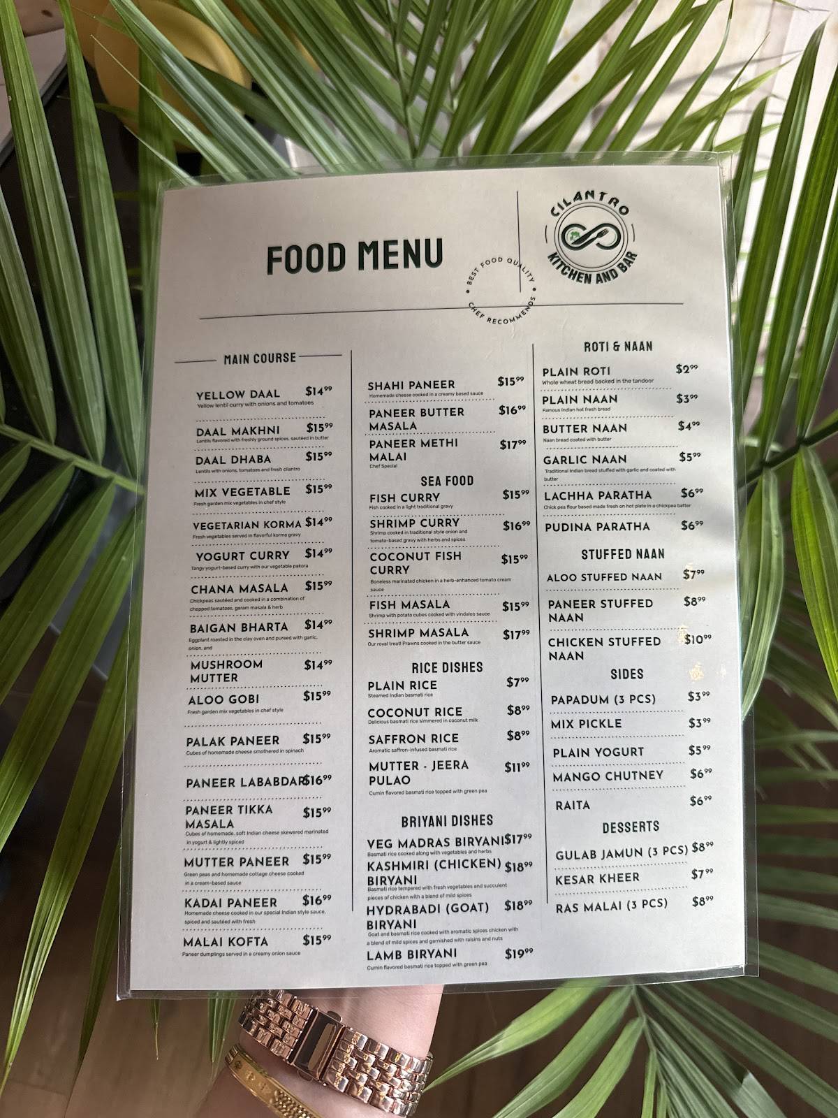 Menu at Cilantro Kittchen & Bar, Edmonton