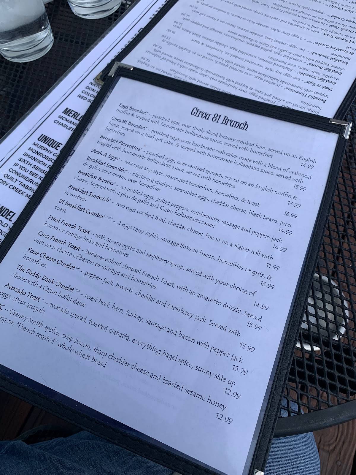 Menu at Circa 81 restaurant, Morehead City