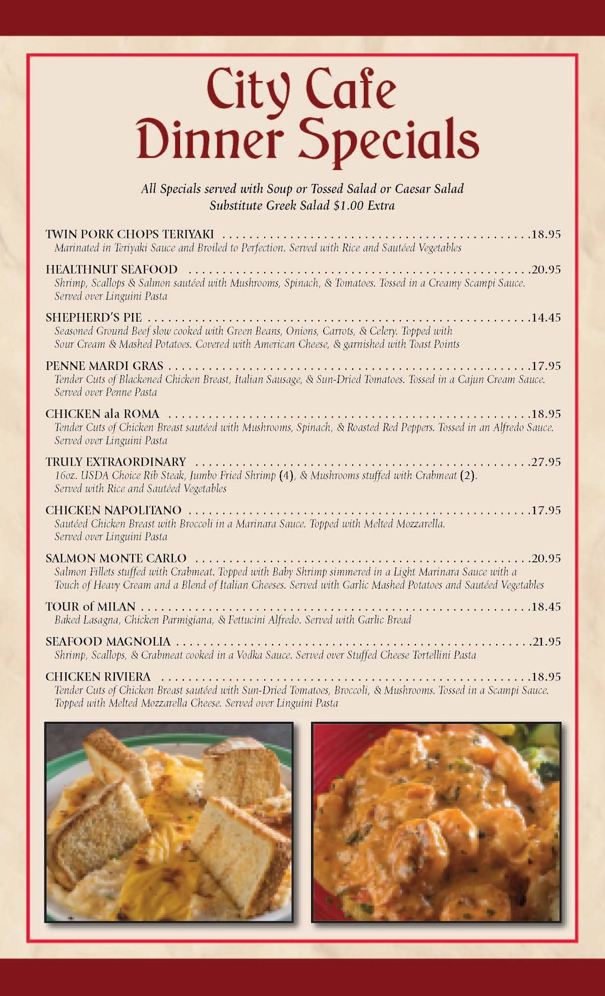 Menu at City Cafe Diner, Chattanooga, Lee Hwy