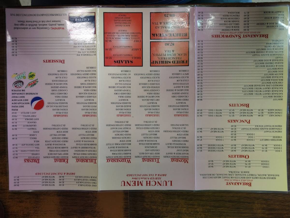 Menu at City Cafe, Northport