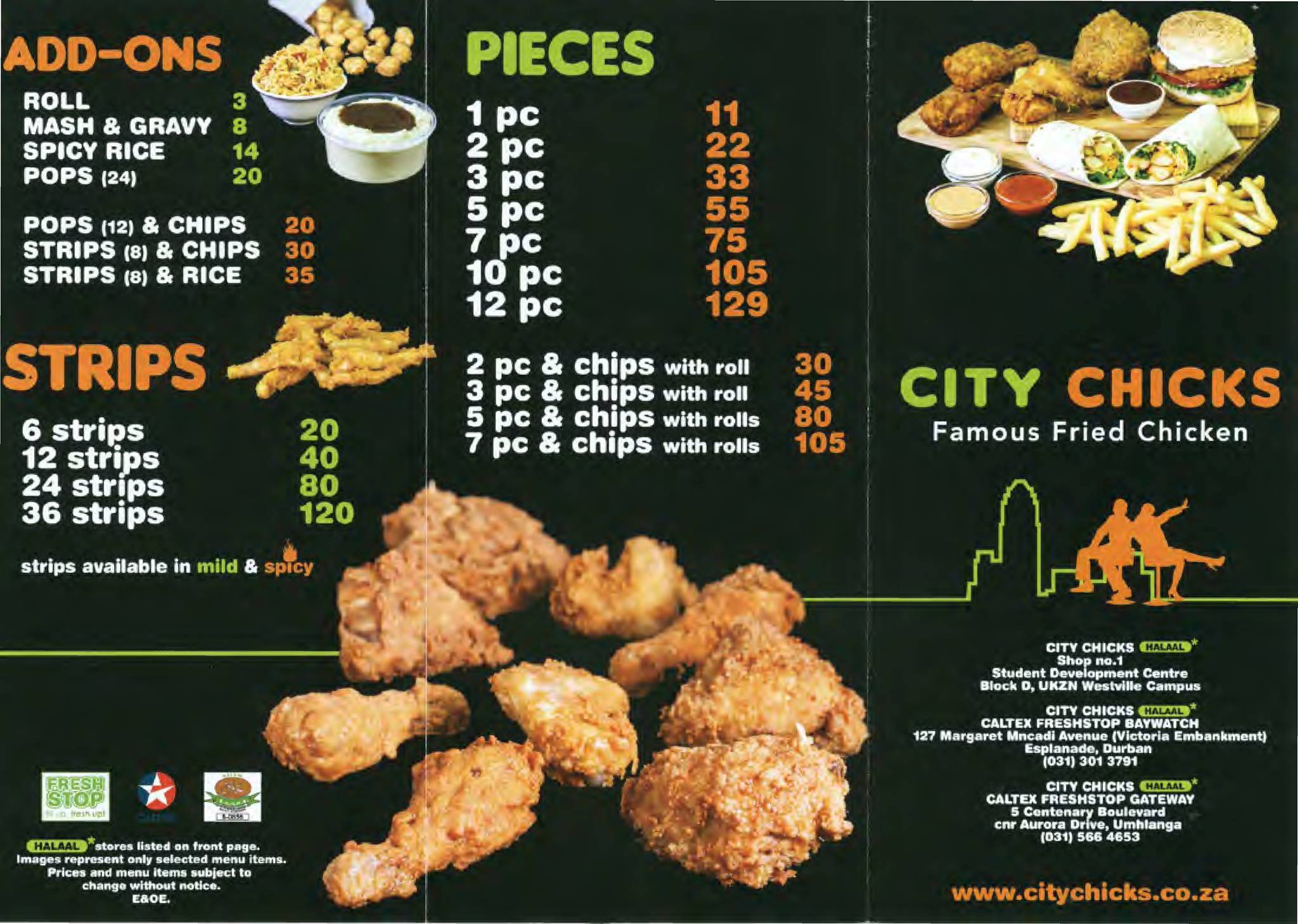 Menu at City Chicks Durban restaurant, Durban