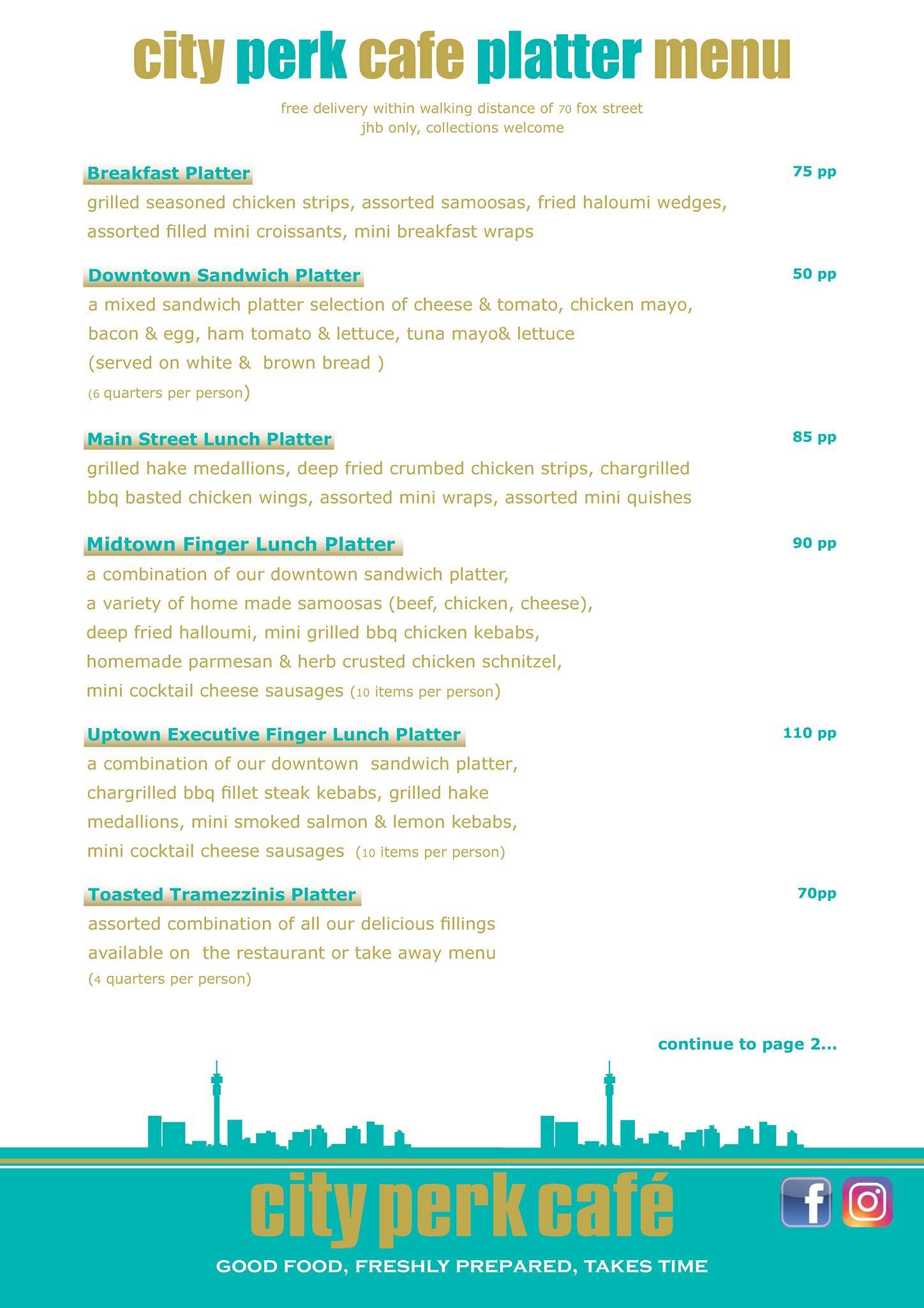 Menu at City Perk Cafe, Johannesburg