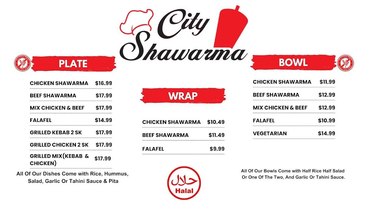 Menu at City Shawarma restaurant, Halifax