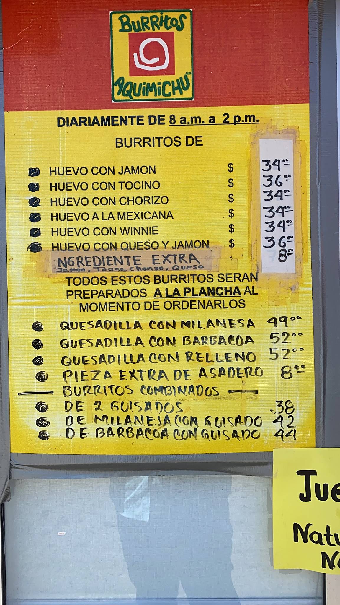 Carta del restaurante Burritos Aquimichú, Ciudad Juarez