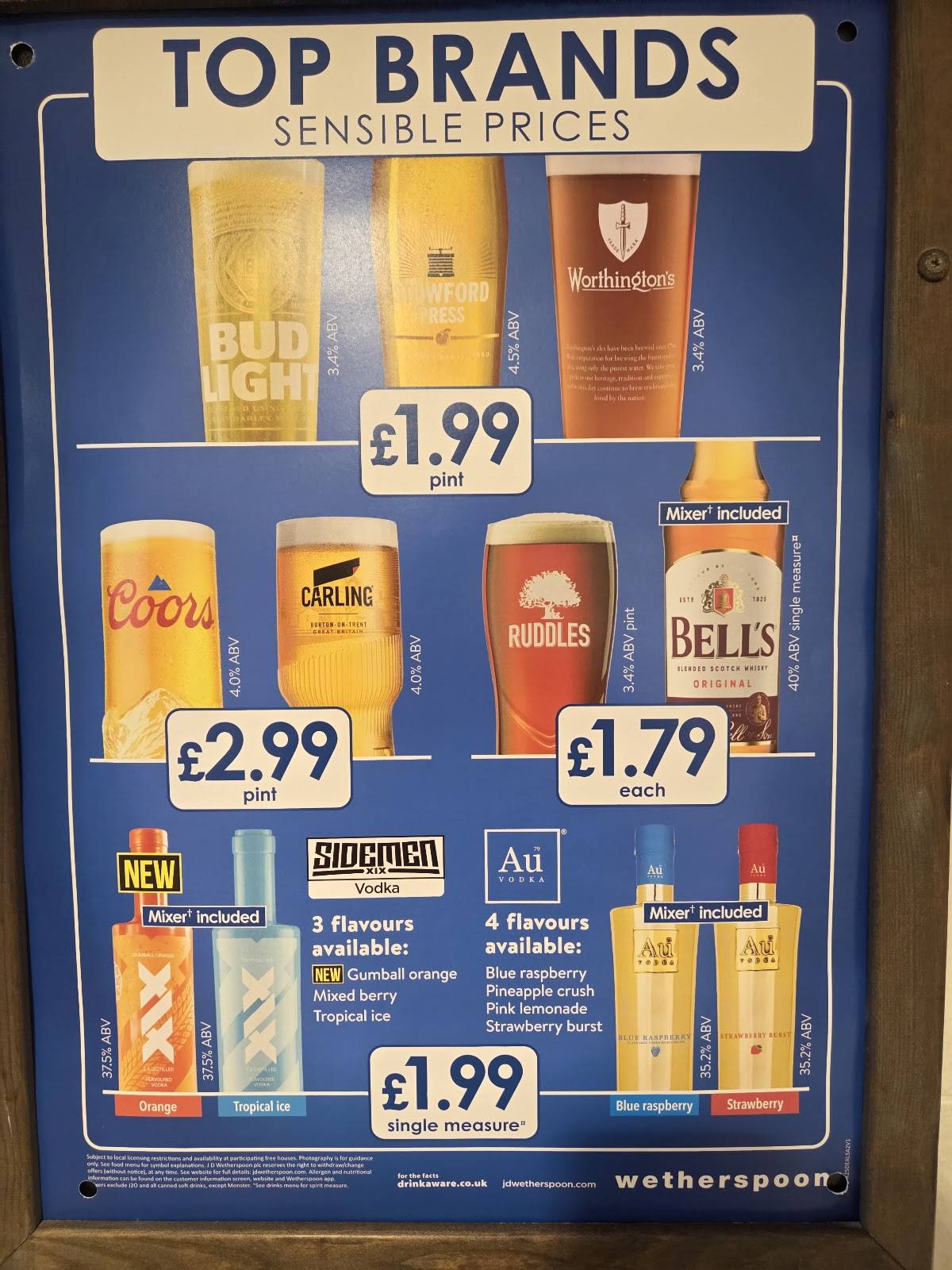 Menu at Moon & Starfish - JD Wetherspoon pub & bar, Clacton-on-Sea