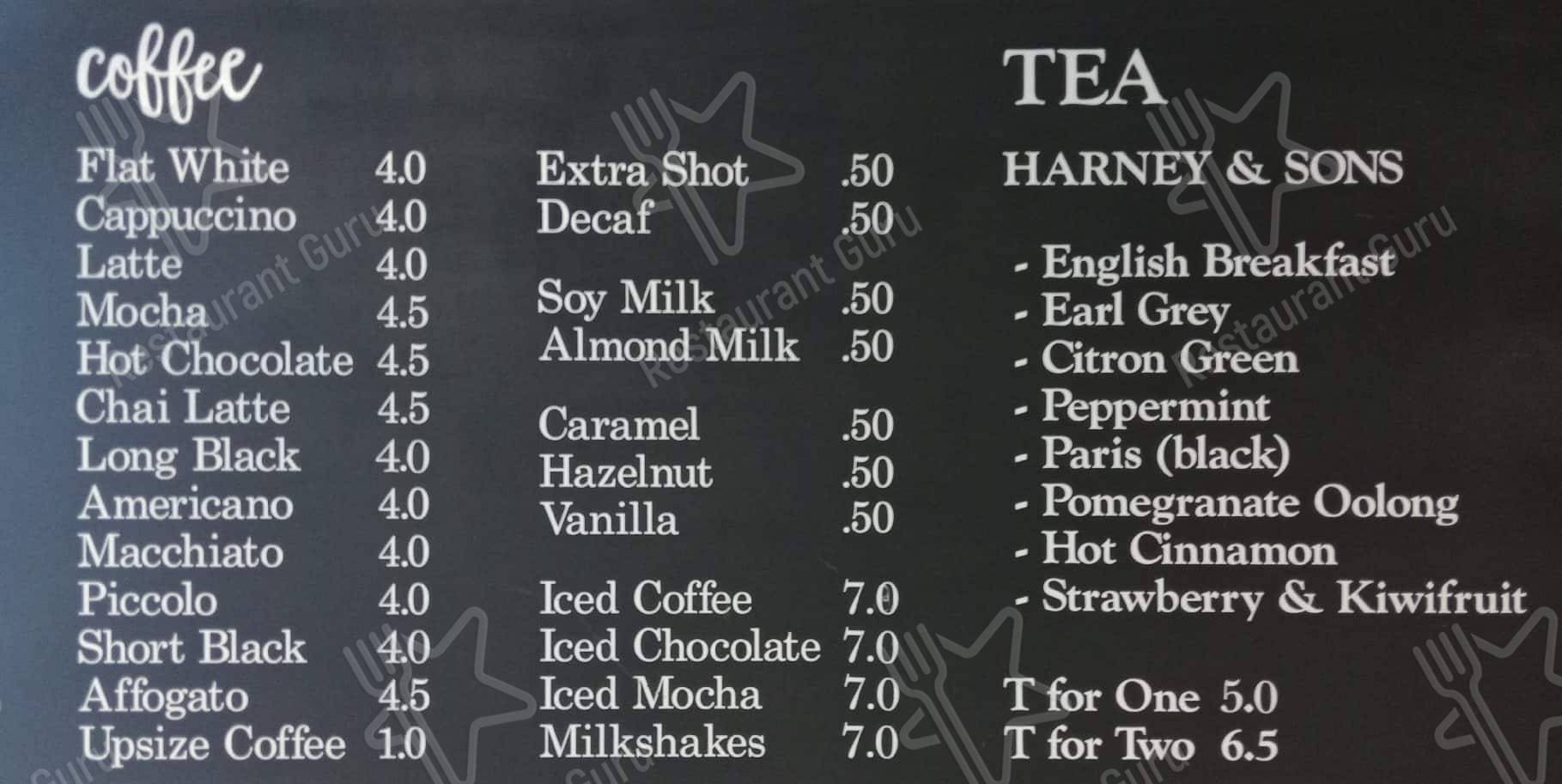 Menu at Clarence Street Cafe, Hamilton