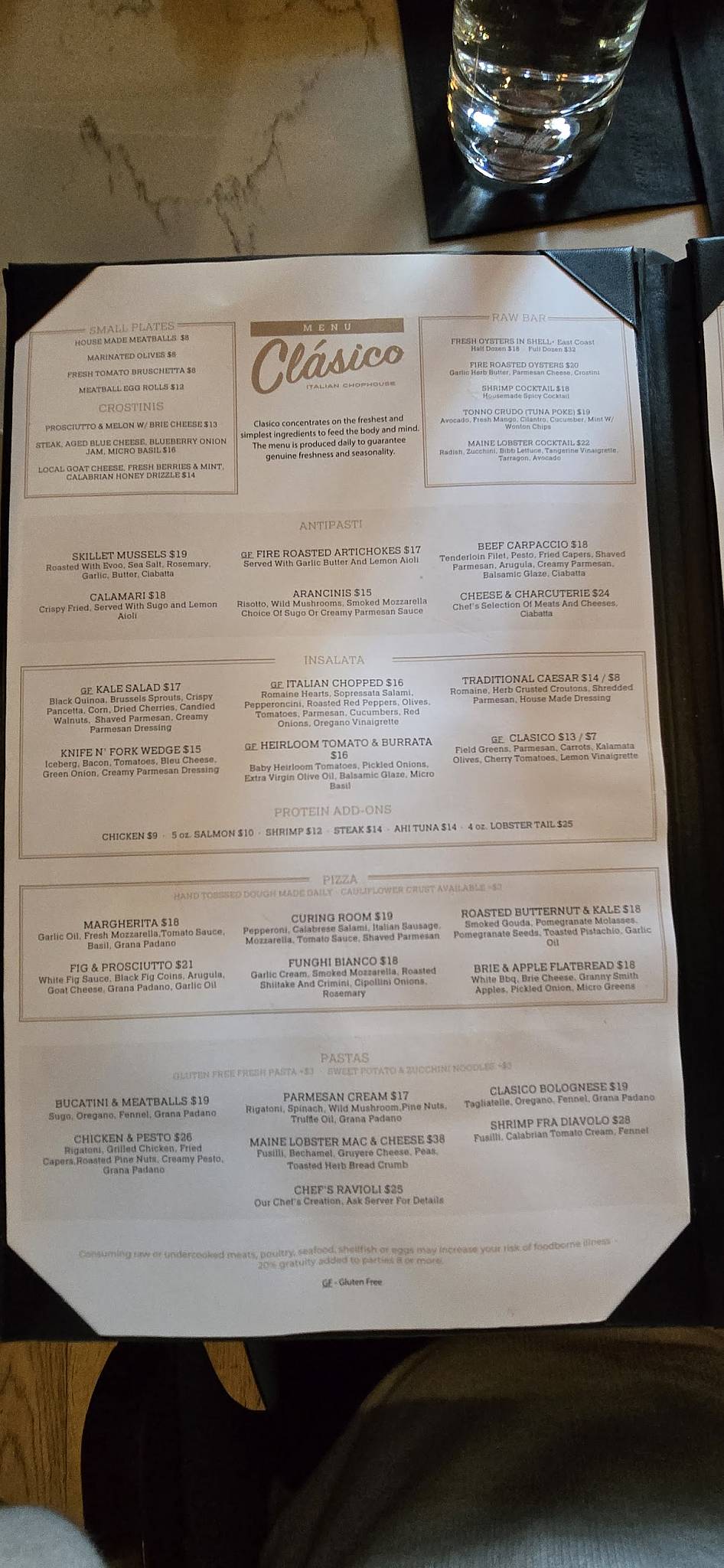 Menu at Clasico Italian Chophouse pub & bar, Sarasota