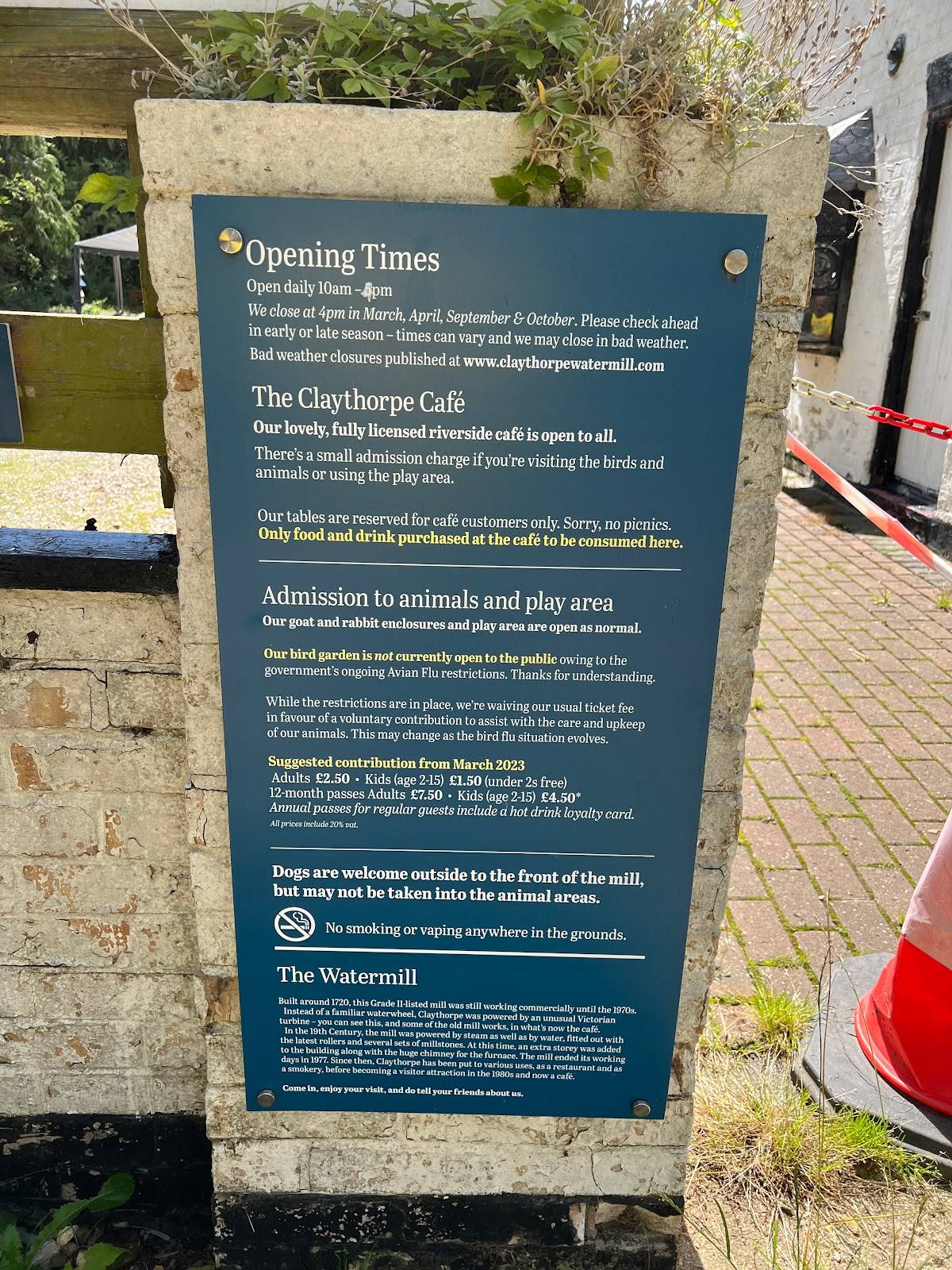 Menu at Claythorpe Watermill restaurant, England