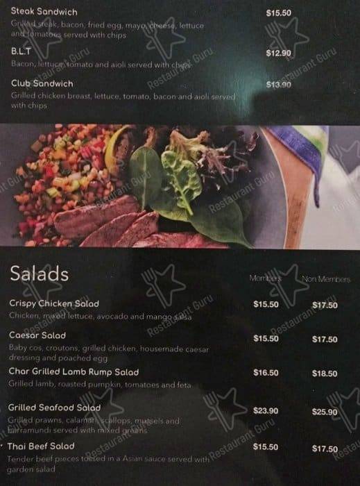 Menu at Clayton RSL restaurant, Clayton