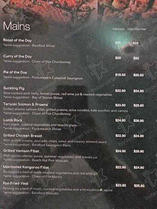 Menu at Clayton RSL restaurant, Clayton