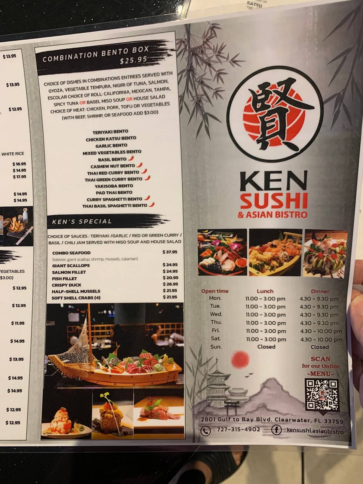 Menu at Ken Sushi & Asian Bistro restaurant, Clearwater, Gulf to Bay Blvd