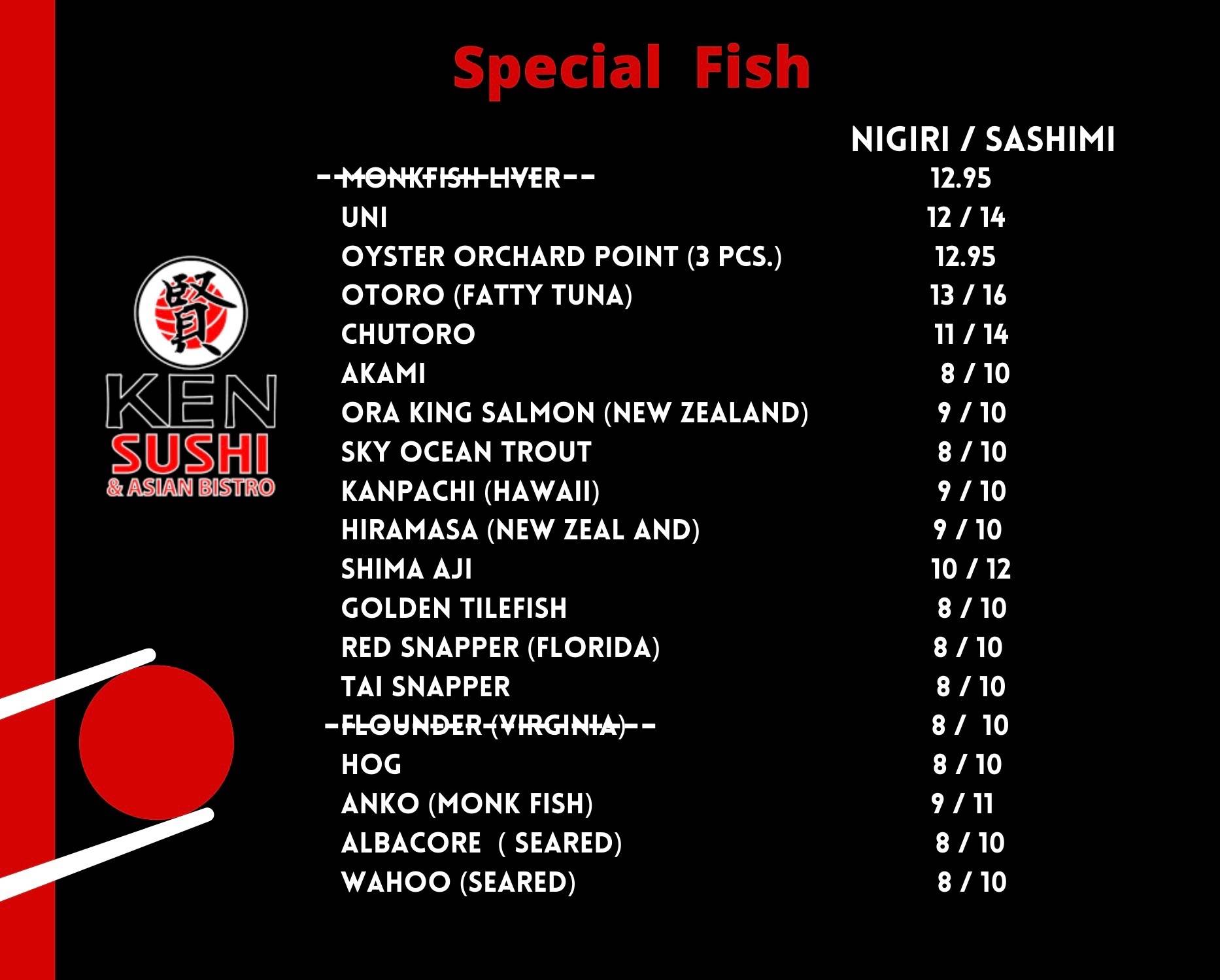 Menu at Ken Sushi & Asian Bistro restaurant, Clearwater, Gulf to Bay Blvd