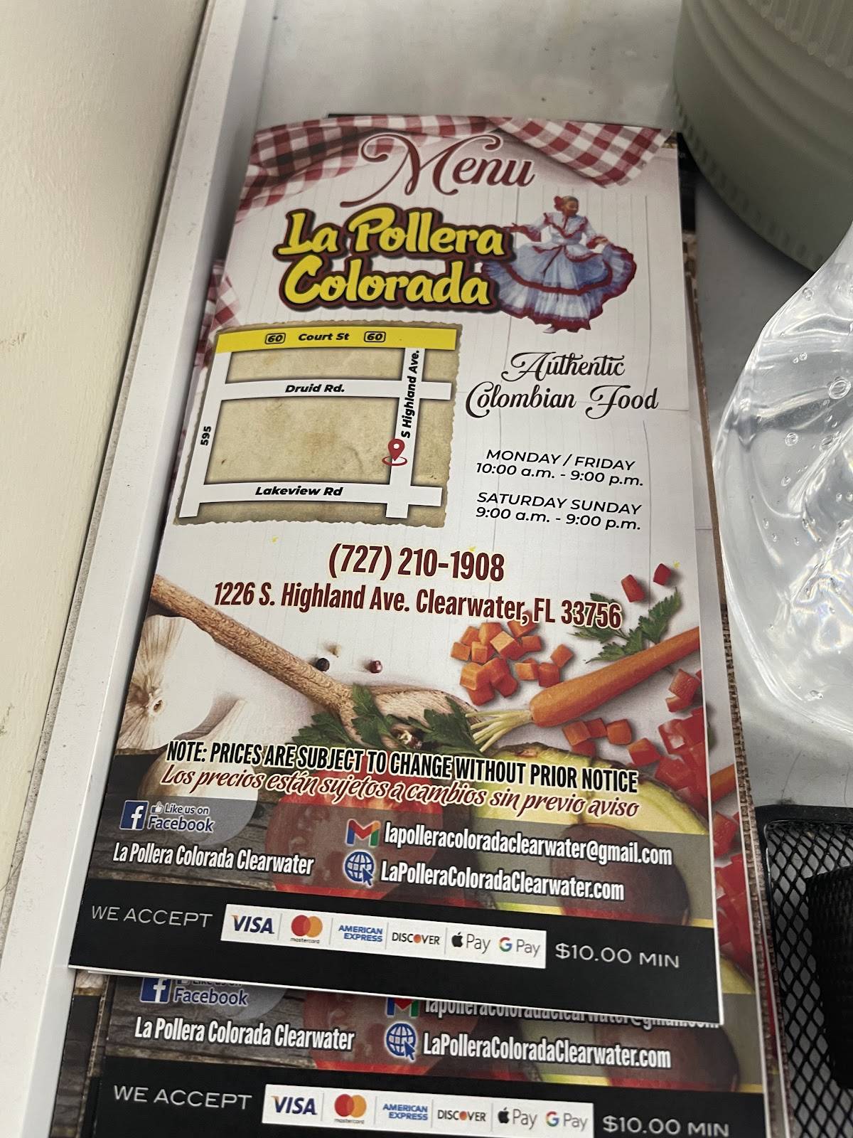 Menu at LA POLLERA COLORADA CLEARWATER restaurant, Clearwater