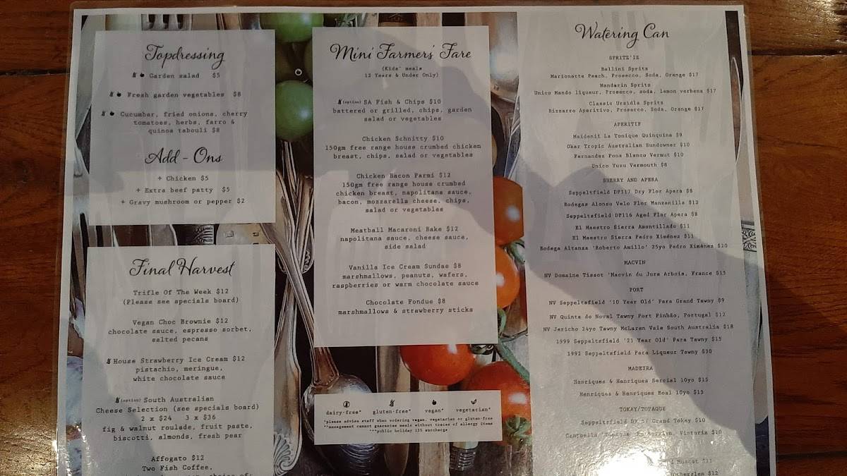 Menu at Uraidla Hotel restaurant, Uraidla
