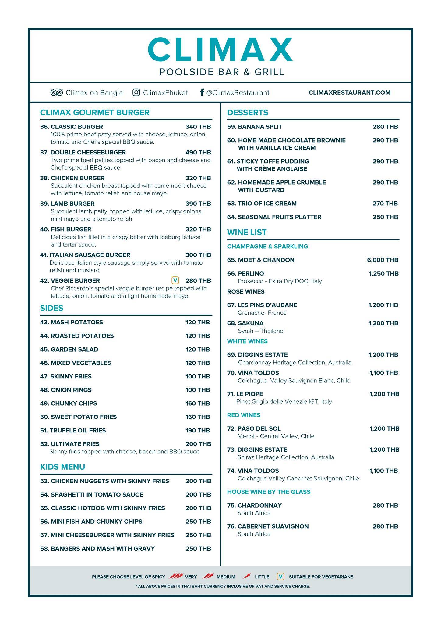 Menu at Climax Poolside Bar & Grill, Kathu