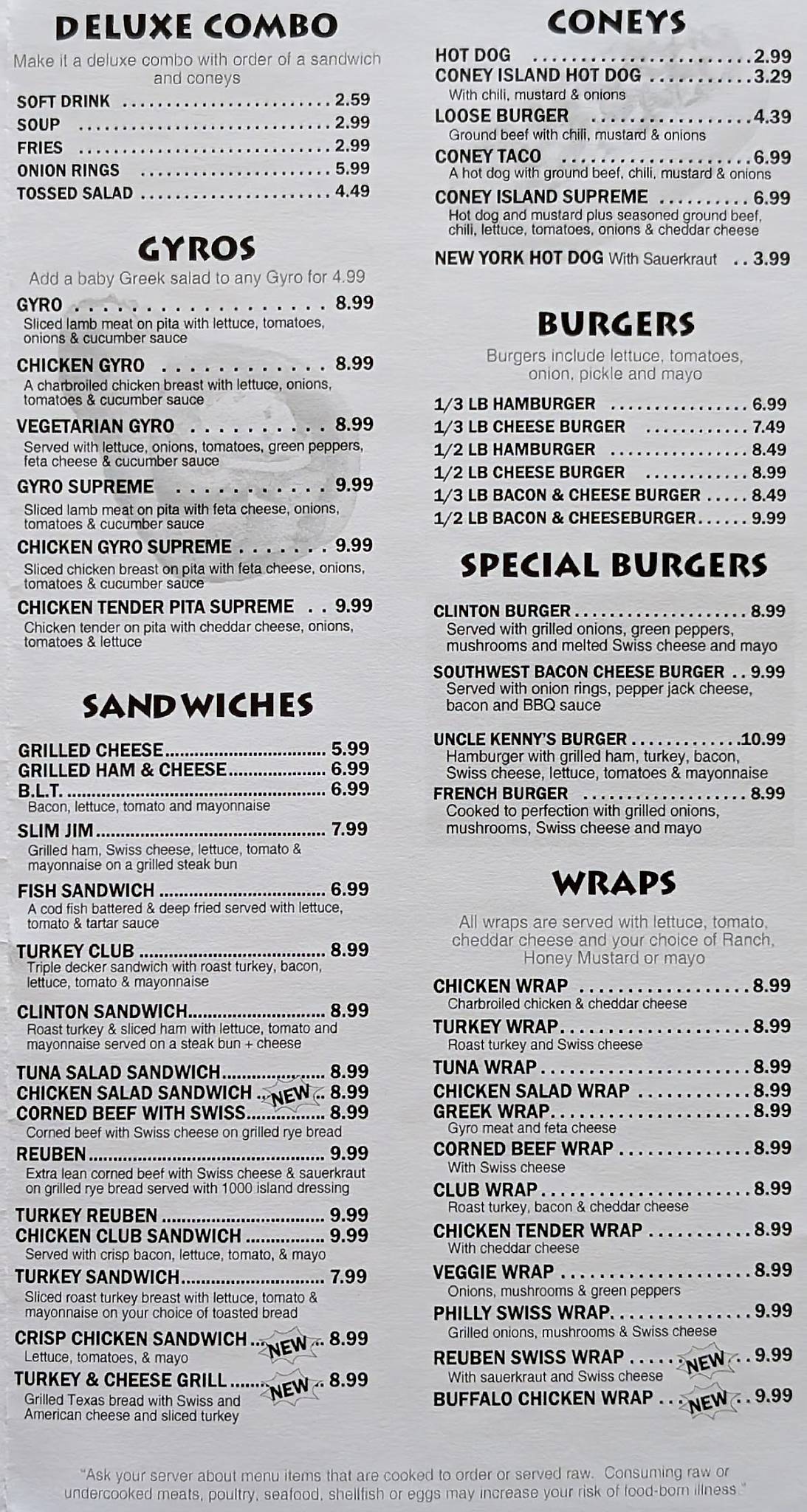 Menu at Clinton Coney Island fast food, Clinton, 103 Tecumseh Rd