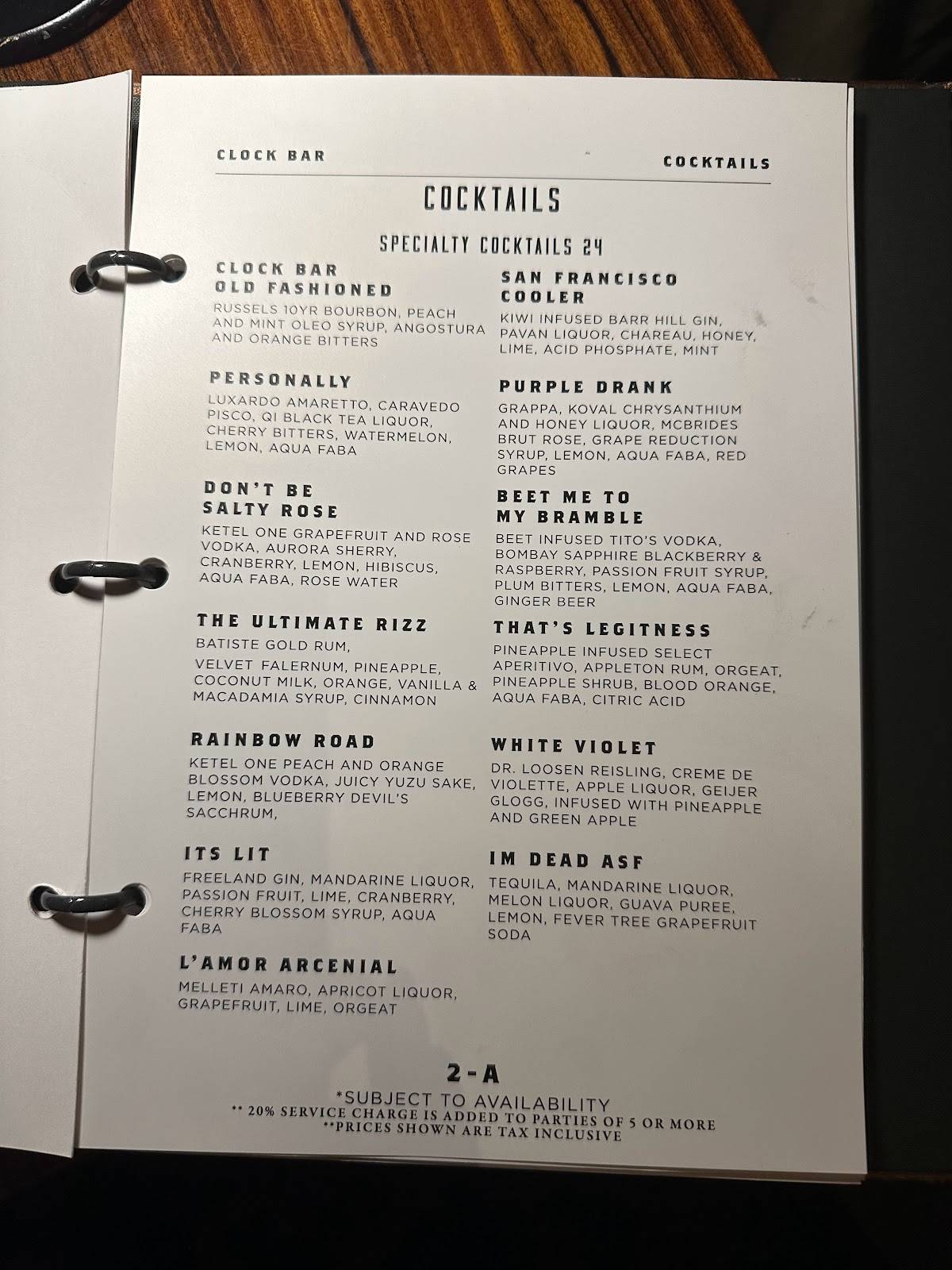 The clock bar menu store