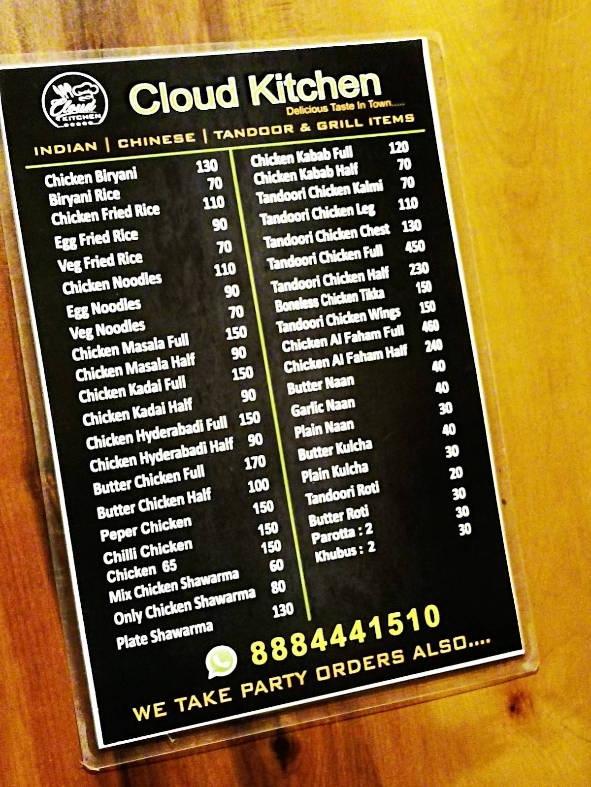 Menu at Cloud Kitchen Restaurant, Hassan