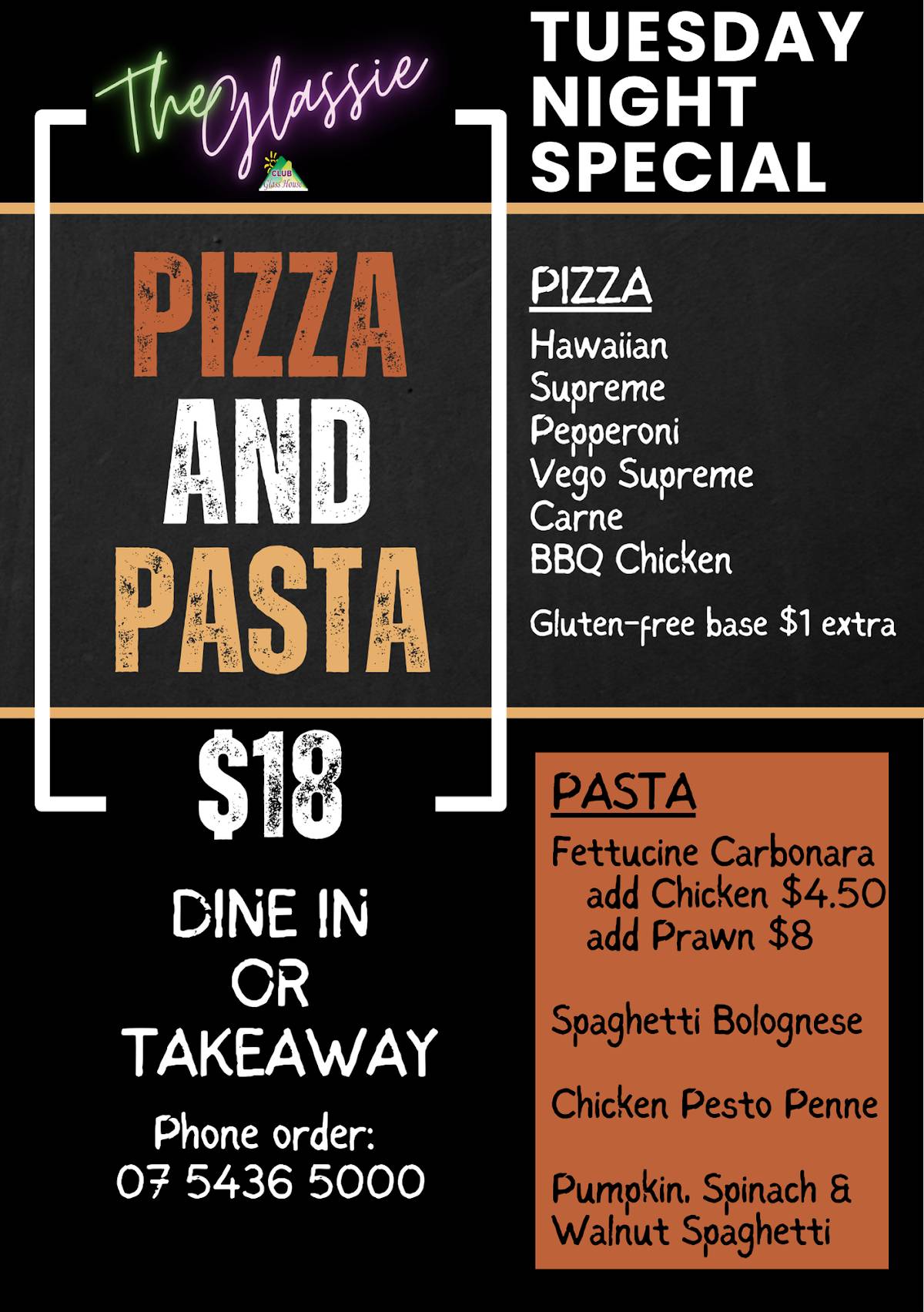 Menu at Club Glass House, Glass House Mountains
