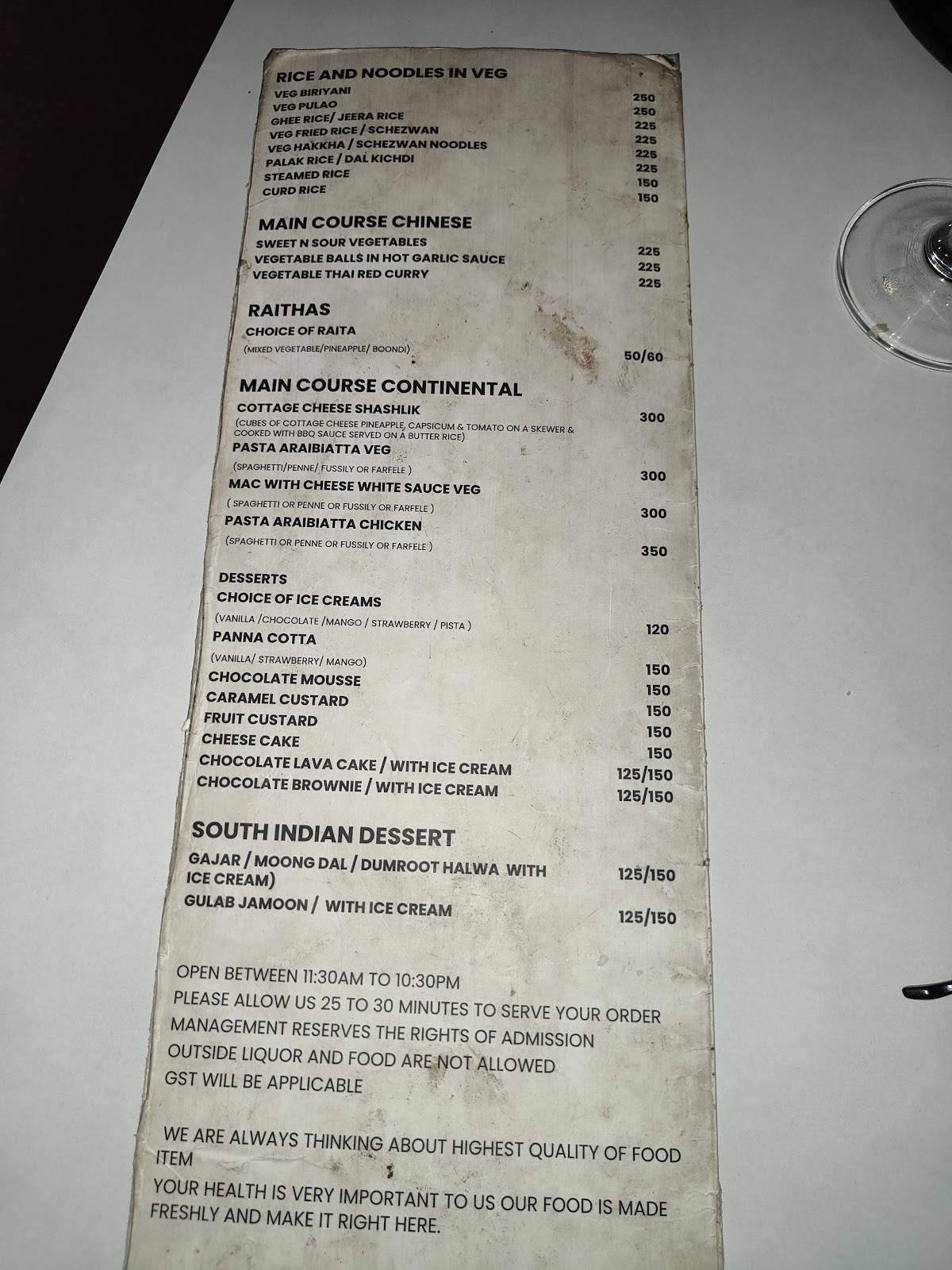 Menu at Club Illusion, Hassan