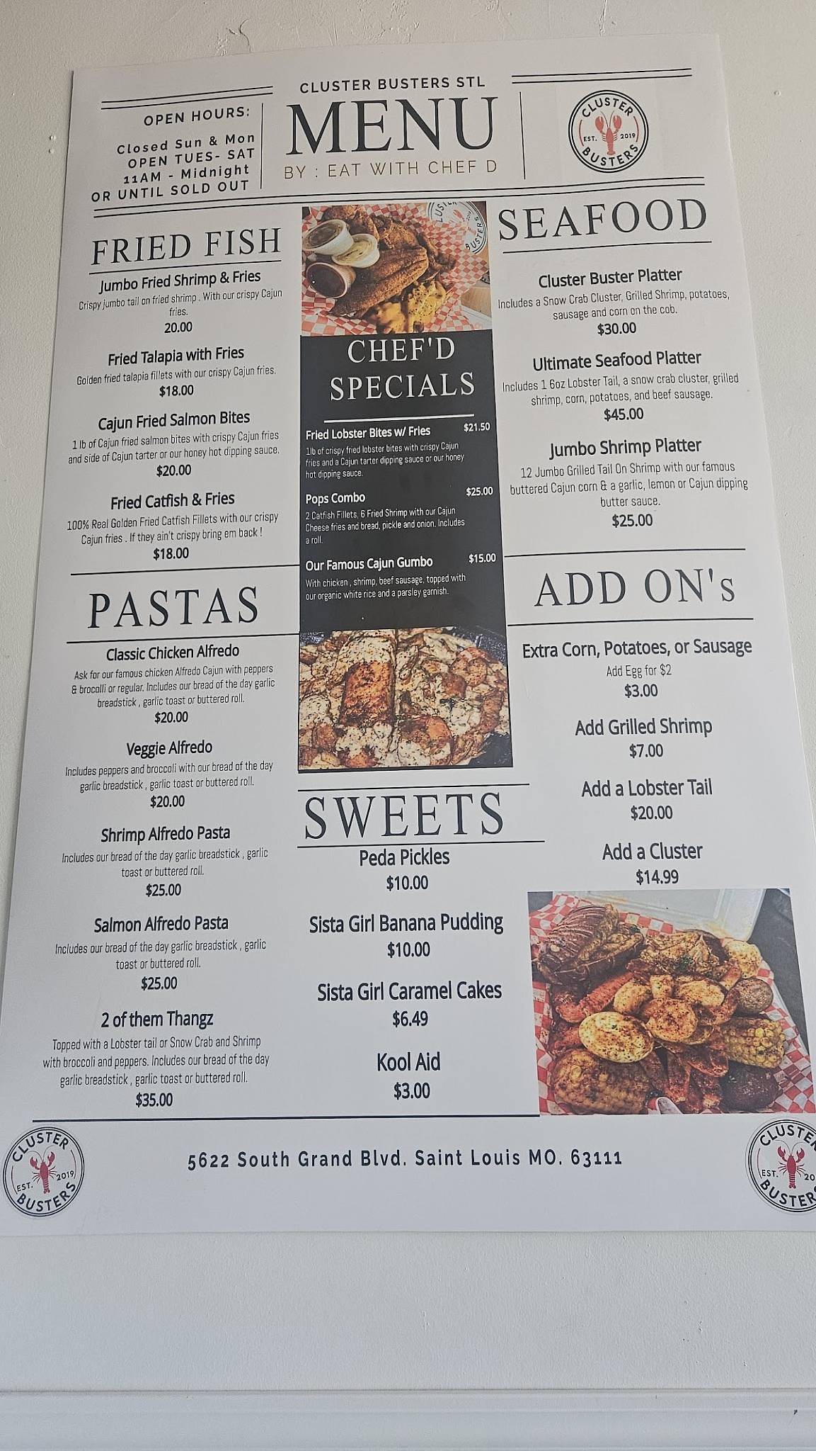Menu at Cluster Busters By Eat With Chef D restaurant, St. Louis, S Grand Blvd