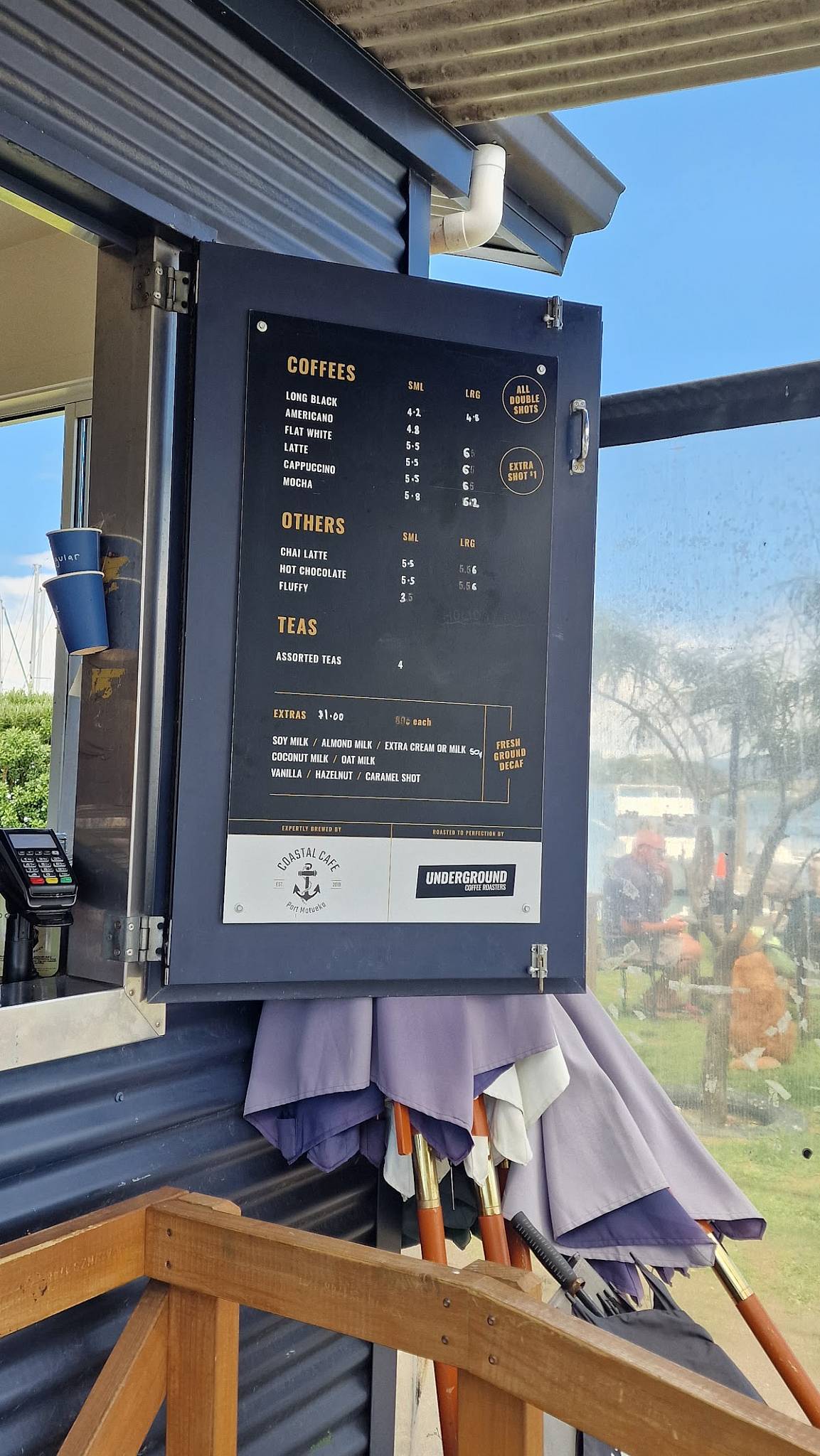 Menu at Coastal Cafe (coffee cart), Motueka