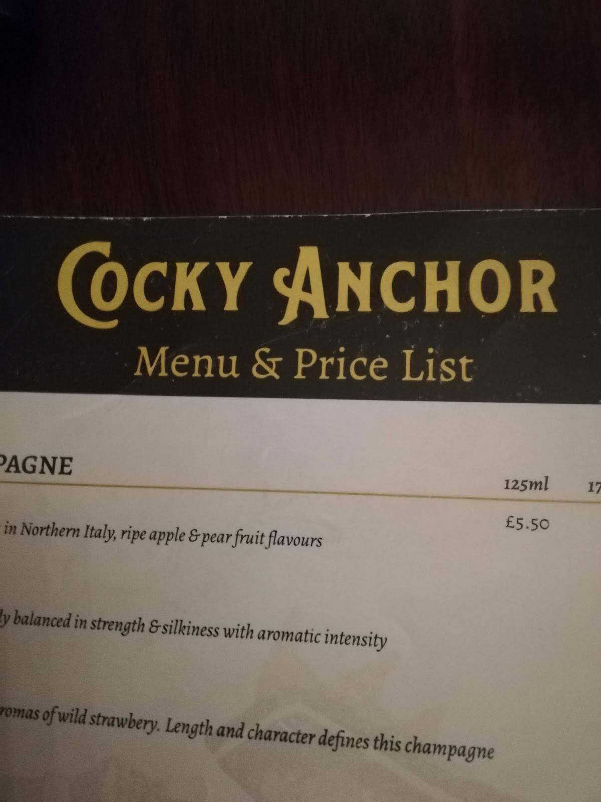Menu at Cocky Anchor pub & bar, Romsey