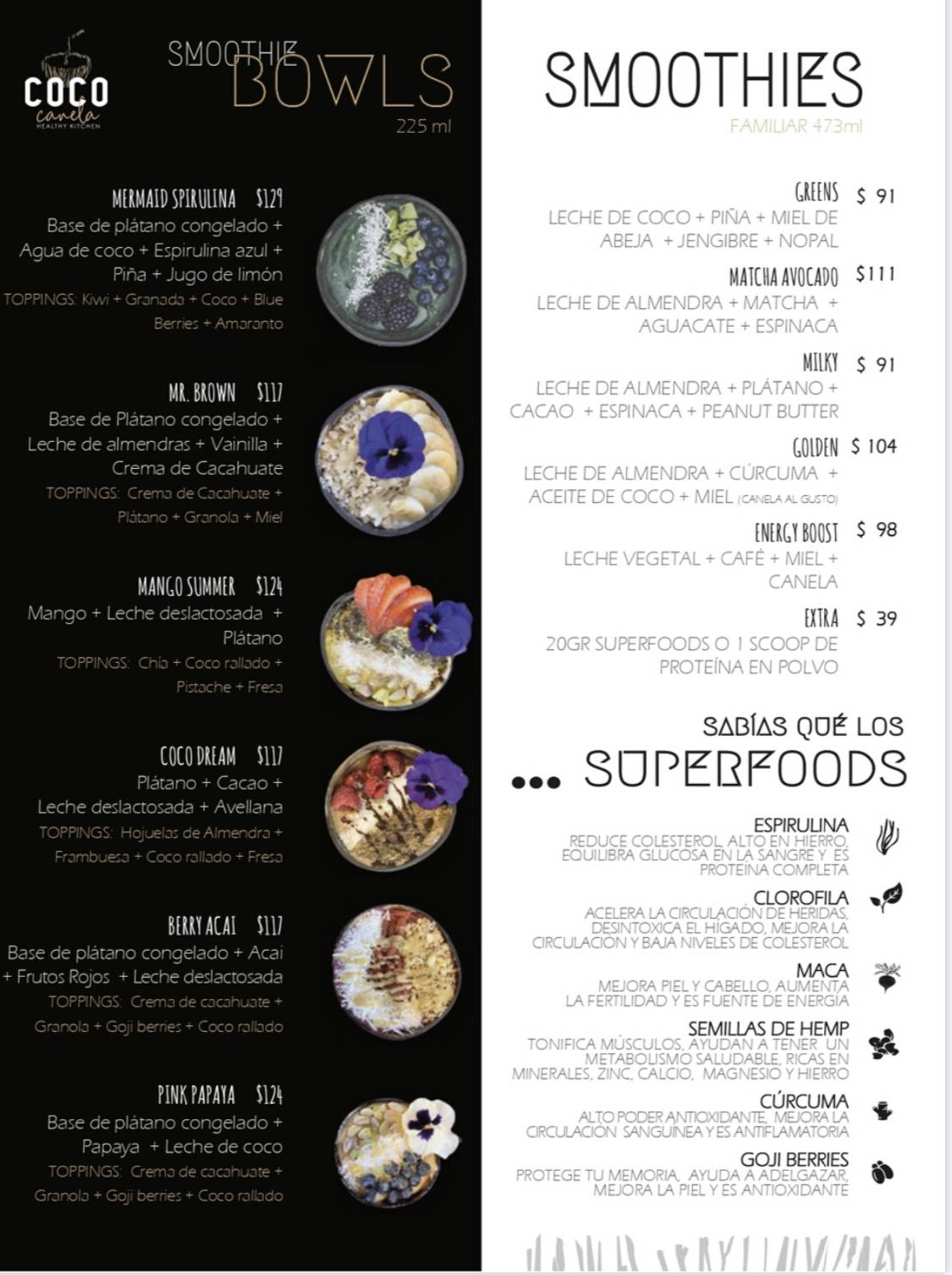 Carta del restaurante Coco Canela Plaza Venecia, Metepec