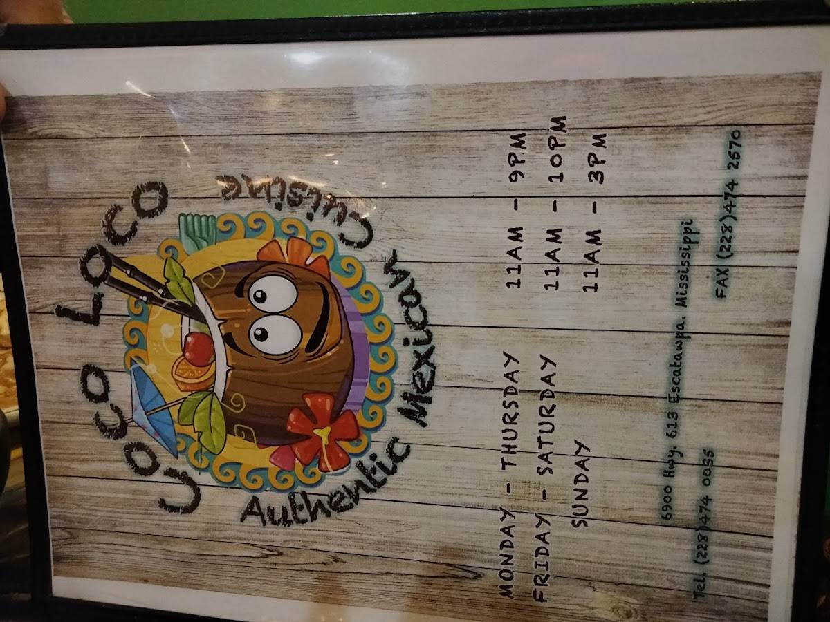 Menu at Coco Loco restaurant, Moss Point