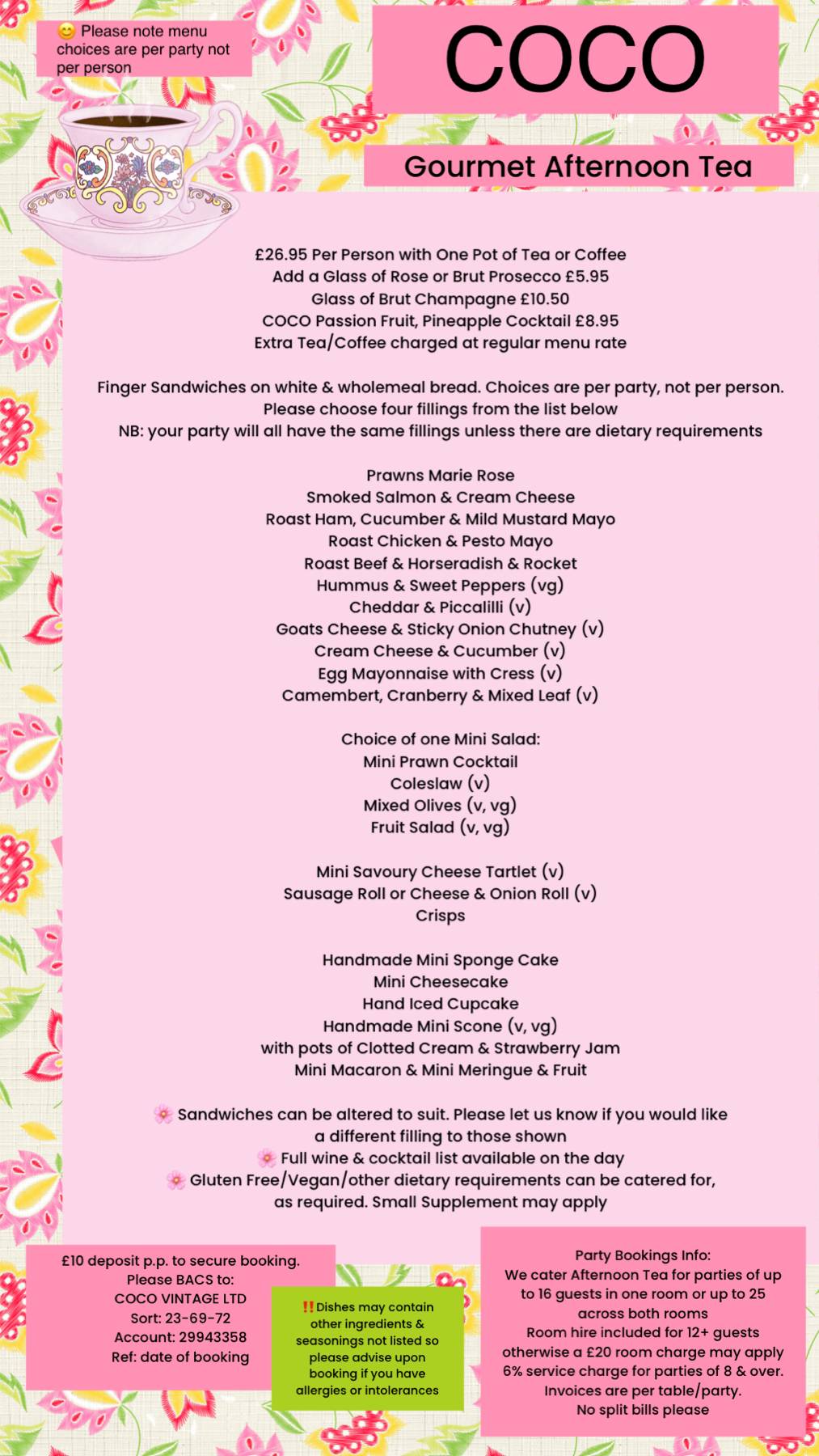 Menu at Coco cafe, Mansfield, 123 Nottingham Rd