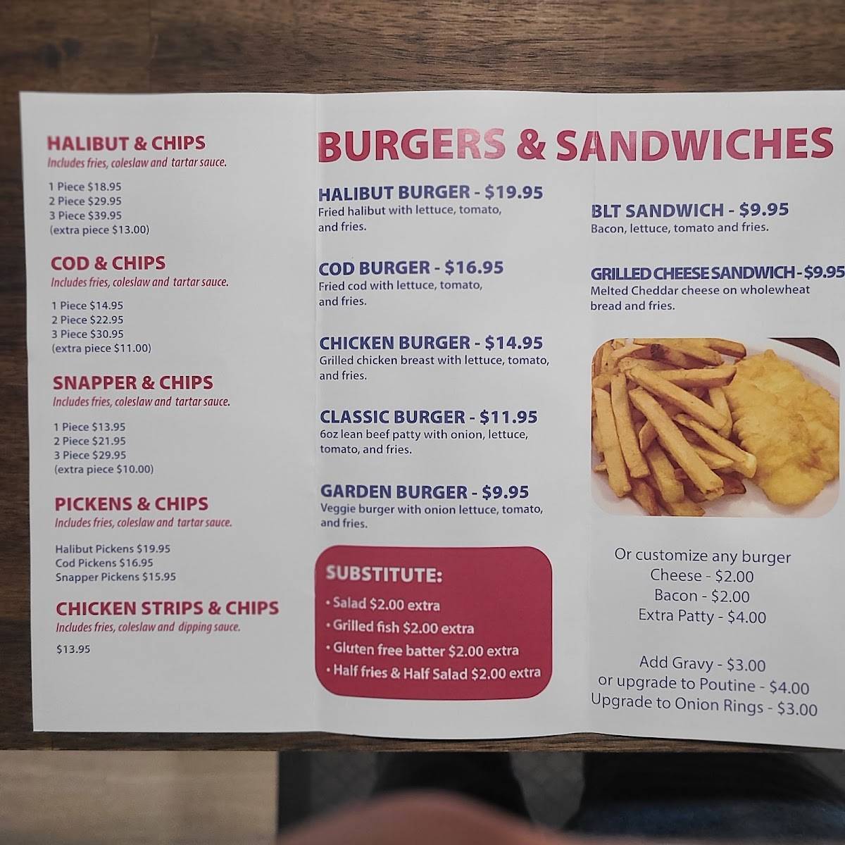 Menu at Cod Squad Fish & Chips restaurant, Nanaimo