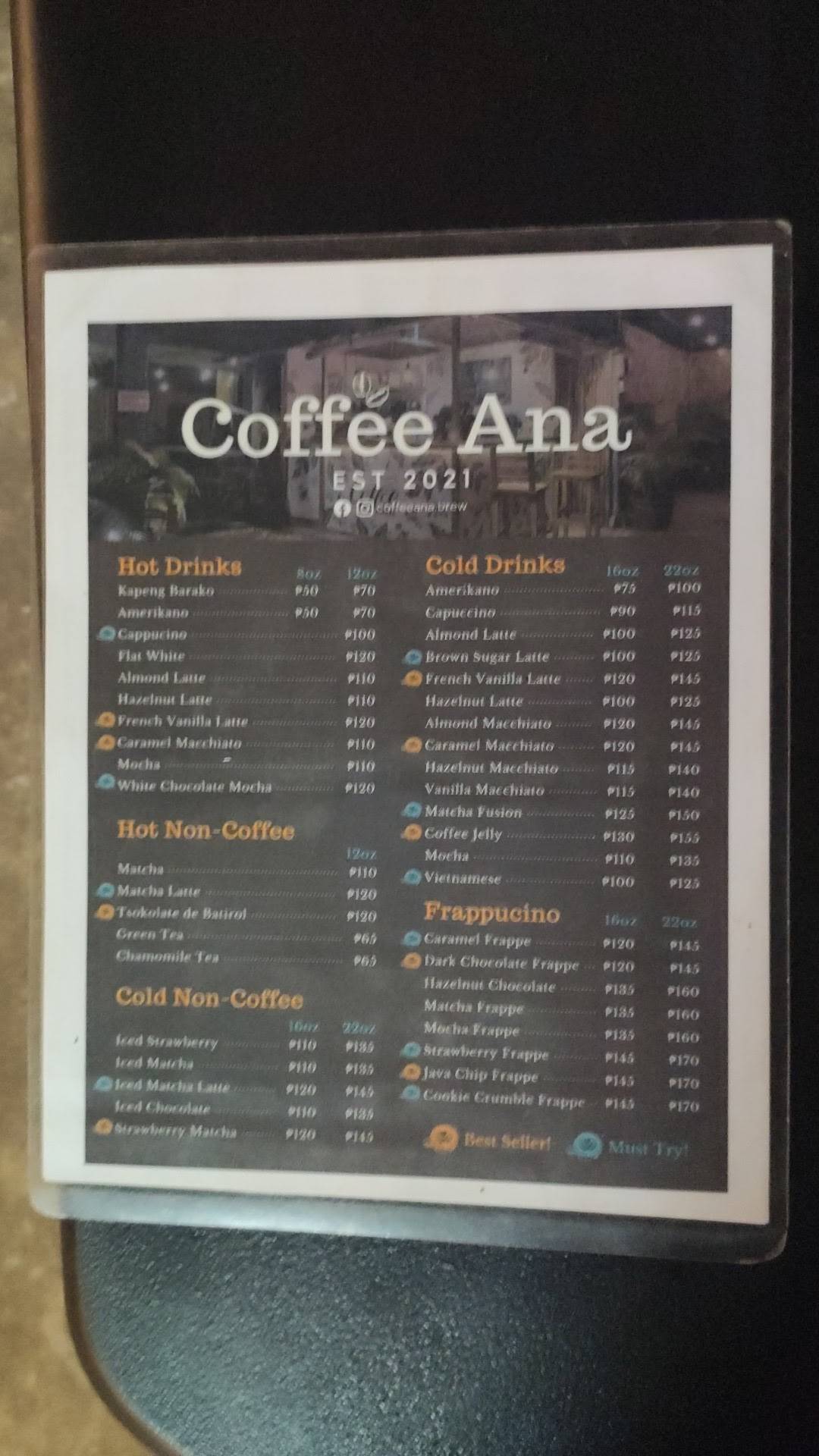 Menu at Coffee Ana, Santo Tomas