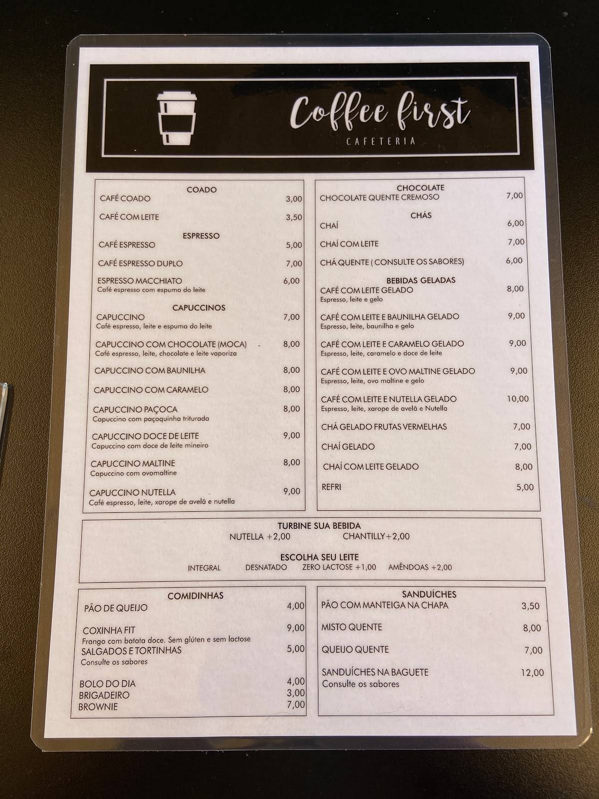 Menu em Coffee First Congonhas, São Paulo, Av. Washington Luís