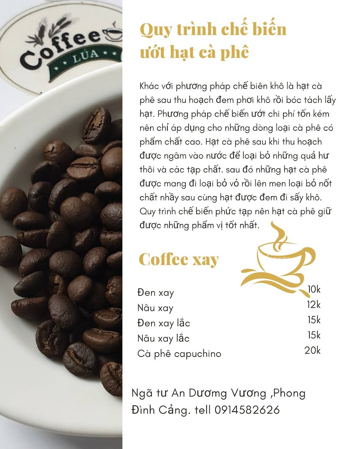 Menu at Coffee Lúa, Vietnam