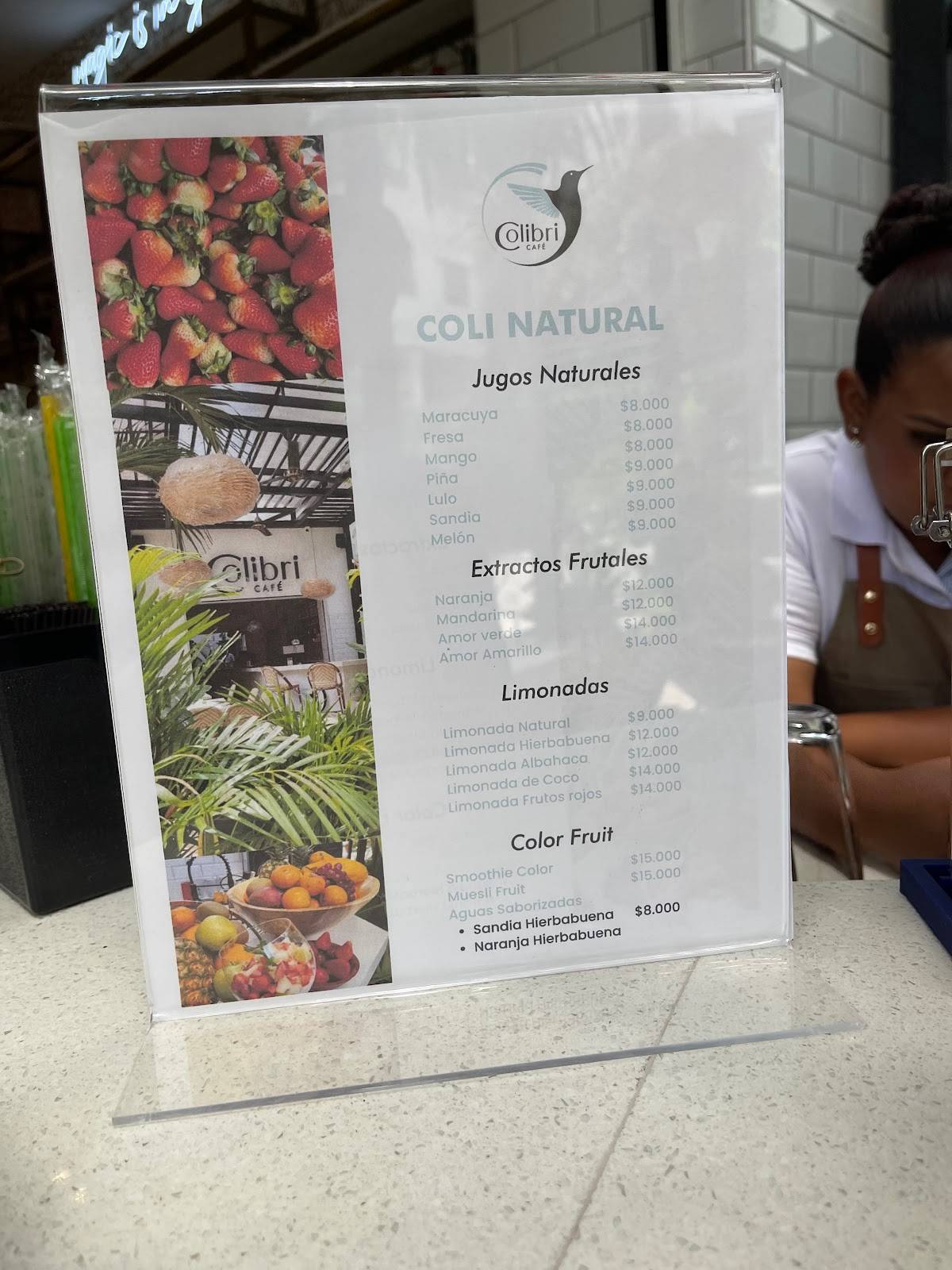 Menu at Colibri Café, Cartagena