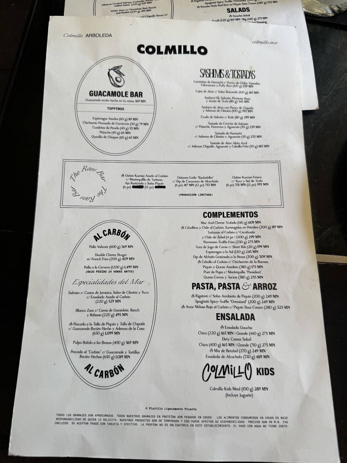 Carta del restaurante Colmillo Arboleda, San Pedro Garza García, Parque ...