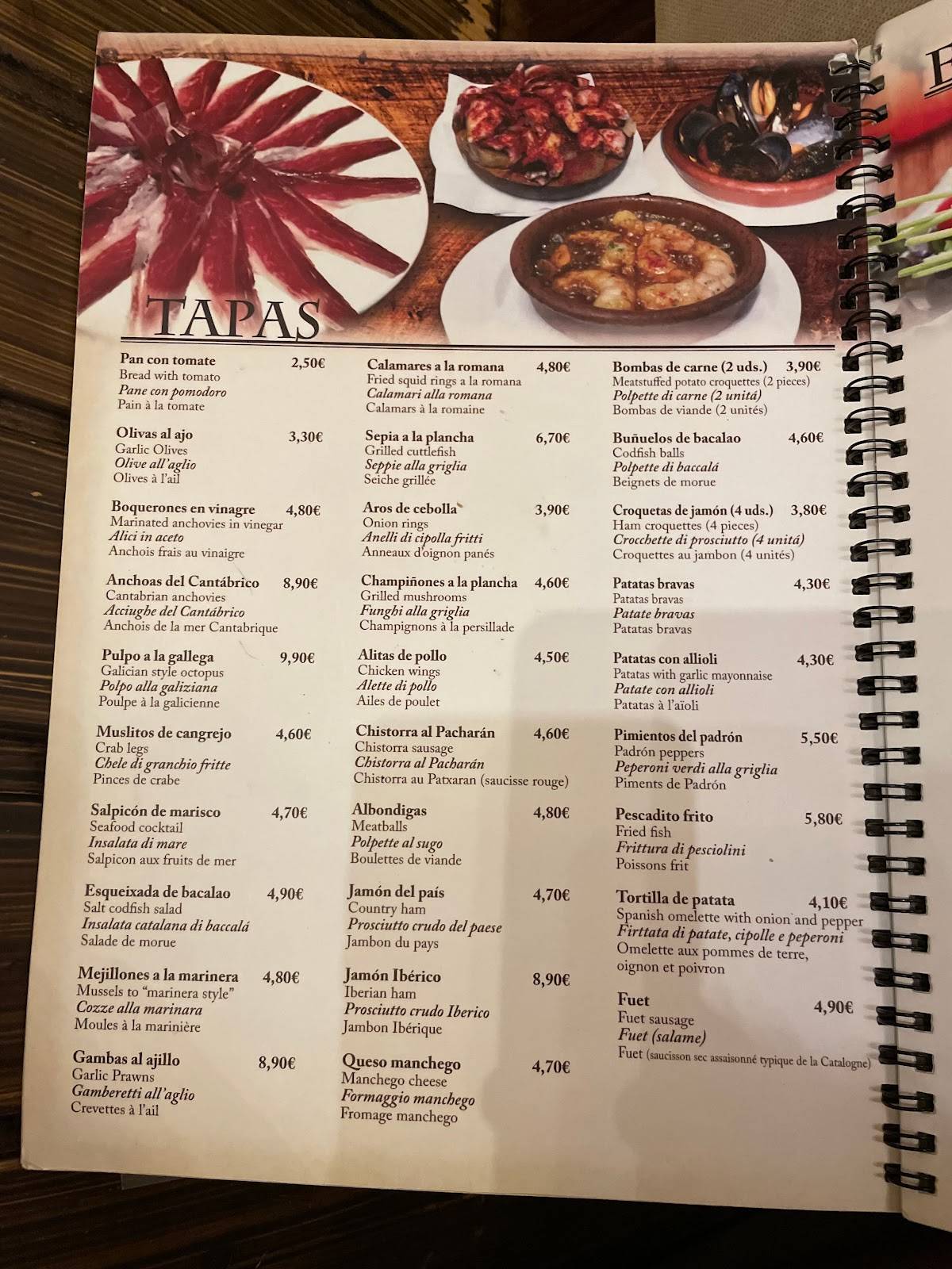Menu at Colom Restaurant, Barcelona, Carrer dels Escudellers