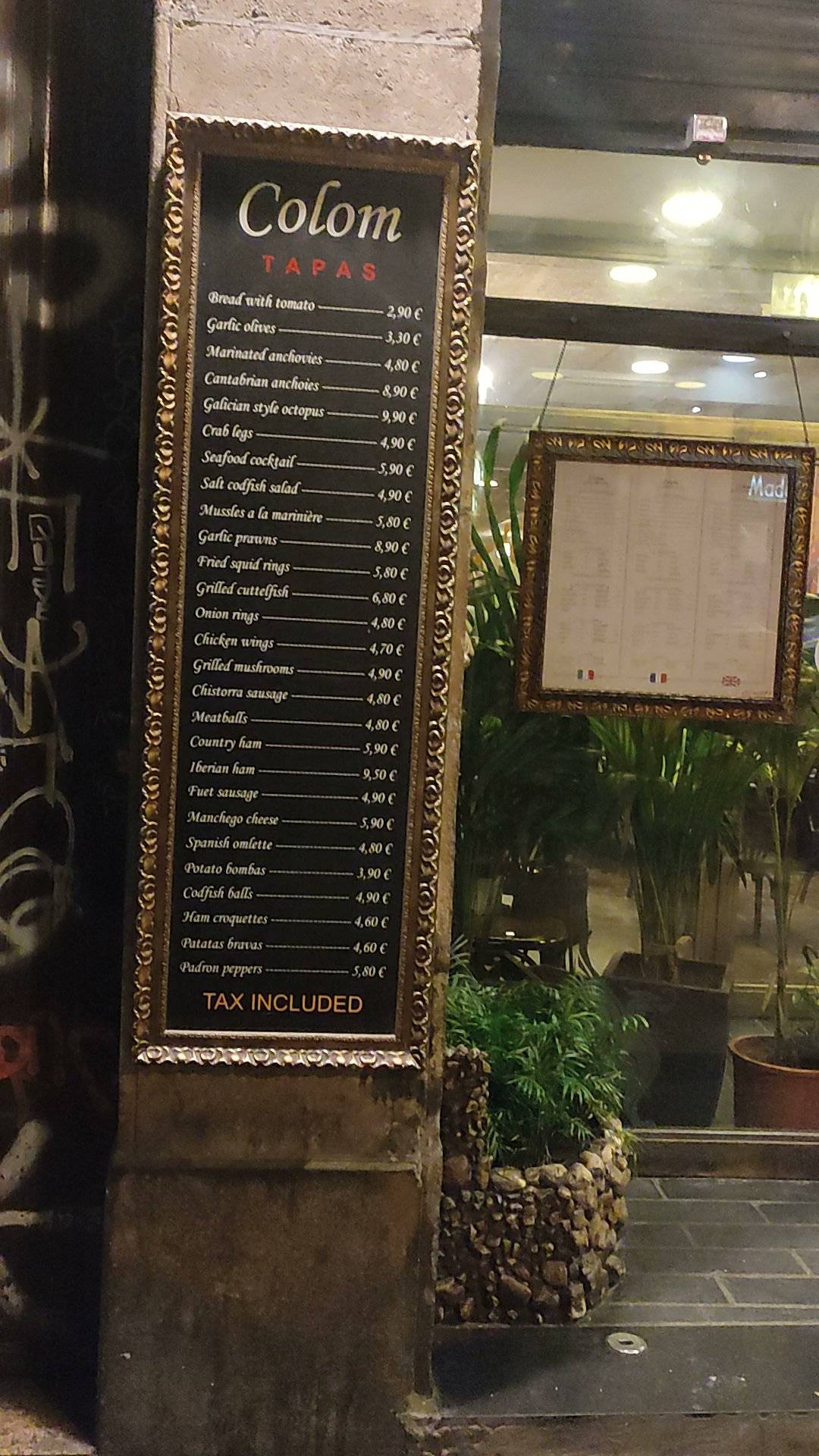 Menu at Colom Restaurant, Barcelona, Carrer dels Escudellers