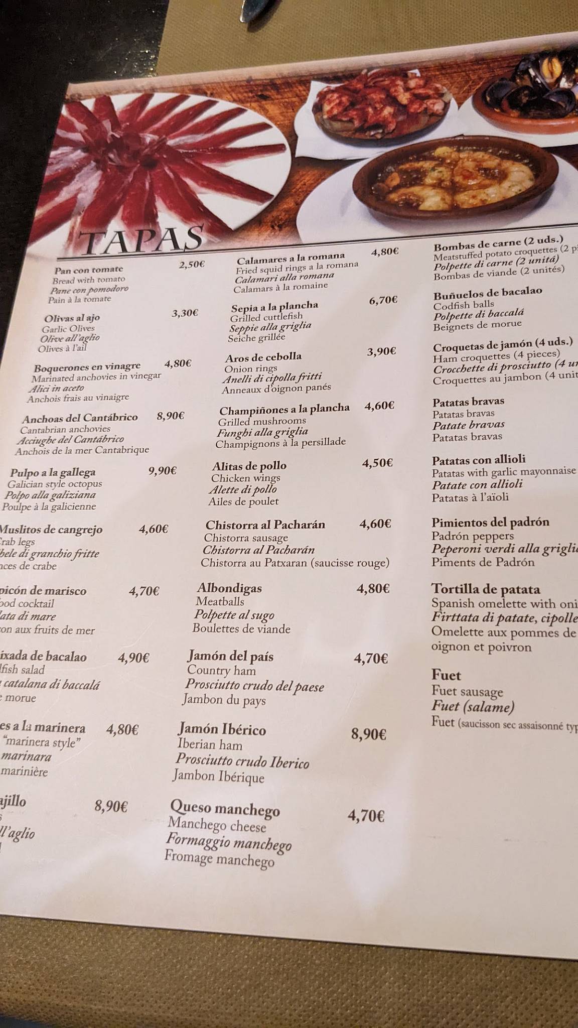 Menu at Colom Restaurant, Barcelona, Carrer dels Escudellers