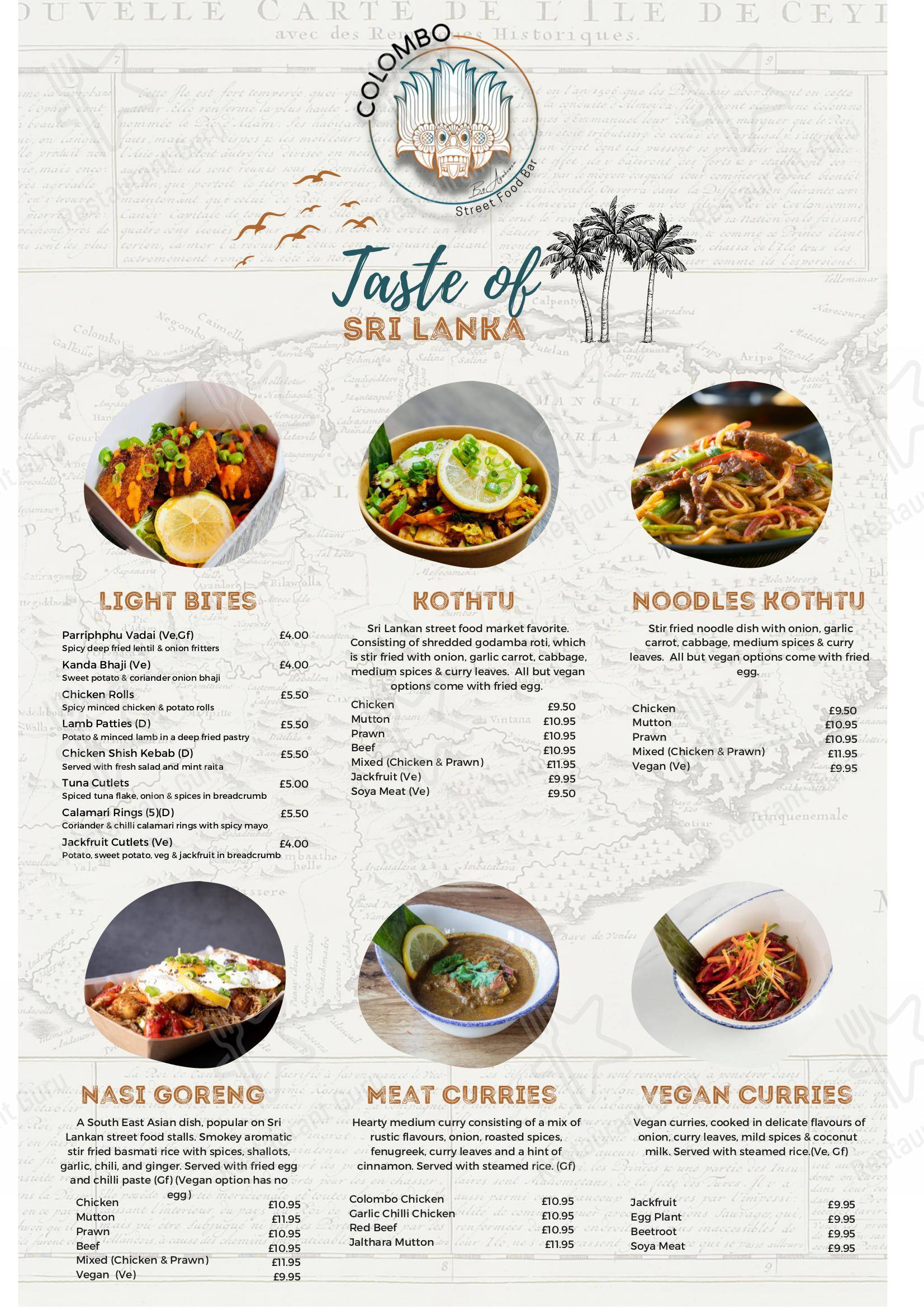 Menu at Colombo Street Food restaurant, Sheffield