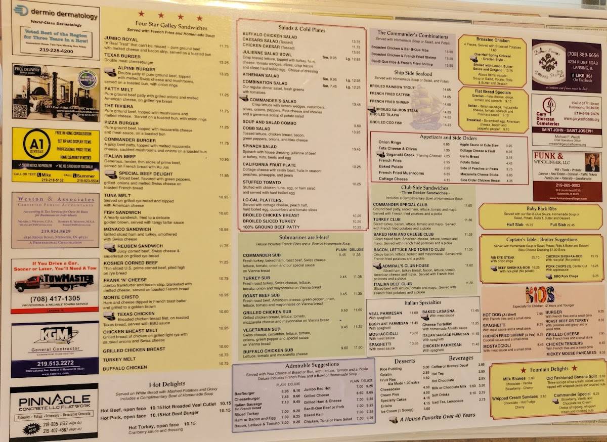 Menu at Commander Restaurant, Munster