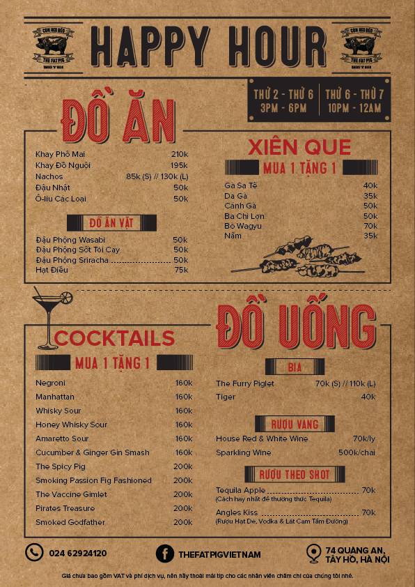 Carta del restaurante Con Heo Béo - The Fat Pig, Hanoi, 74 P. Quảng An