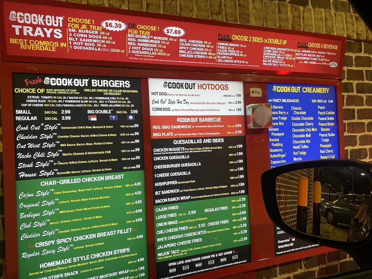 Menu at Cook Out fast food, Riverdale, GA-85