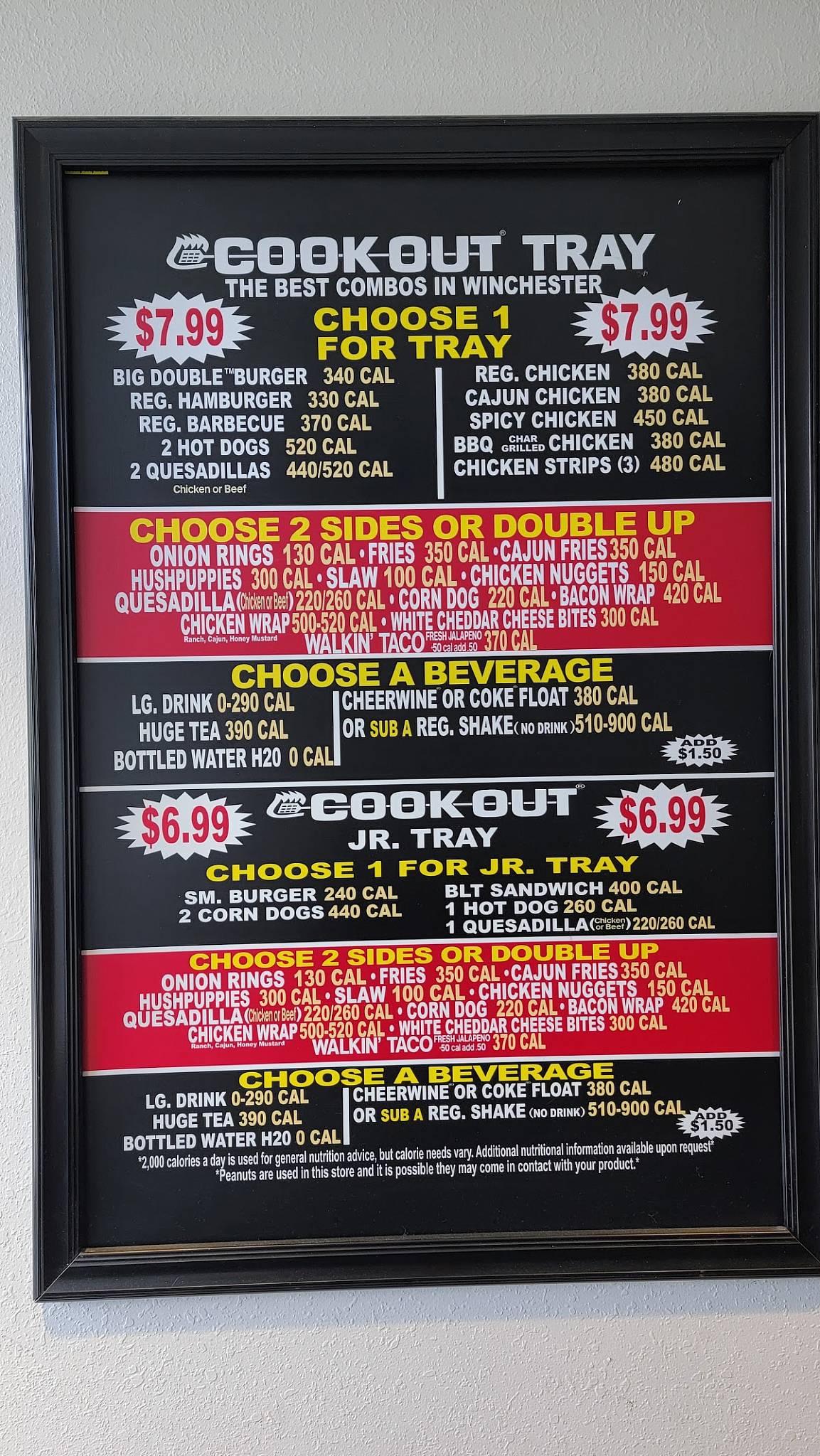 Menu at Cook Out BBQ, Winchester